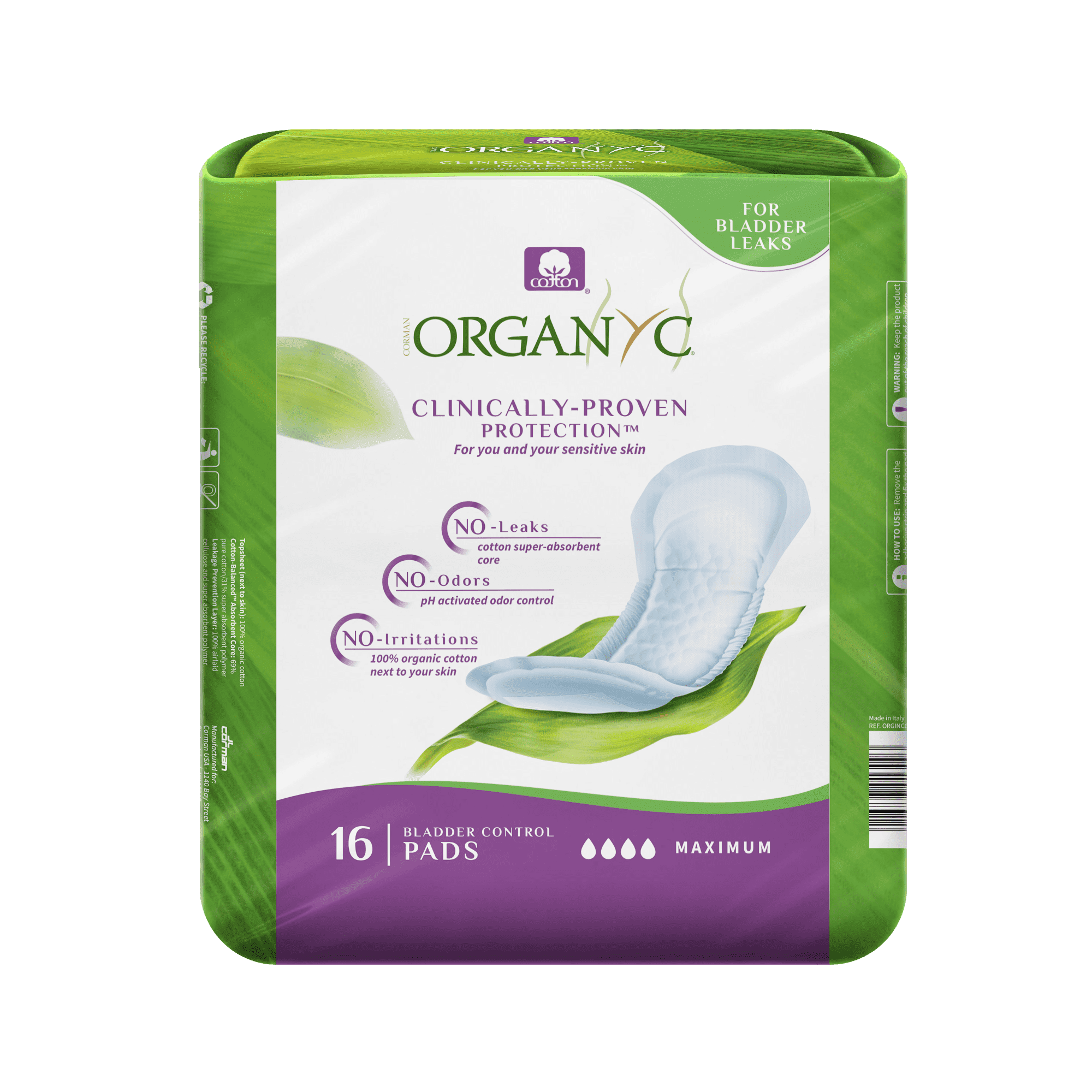 Organyc – 100% Organic Cotton Pads for Bladder Leaks, Maximum Flow, 14 ...