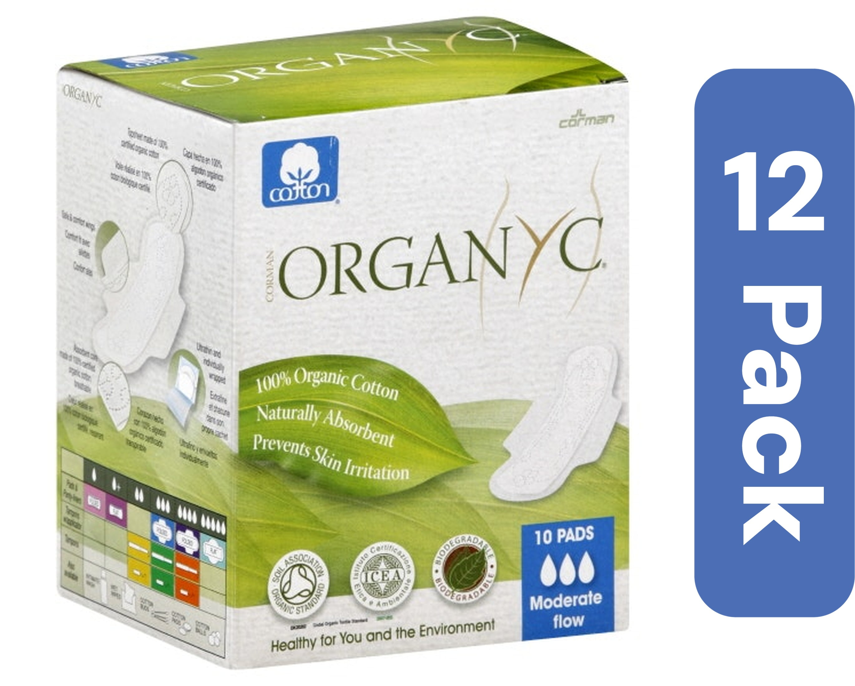 Organyc Moderate Flow Pads 10 Pieces (Pack Of 12) - Walmart.com