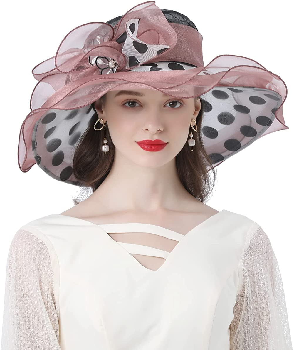Vorkoi Organza Wide Brim Sun Hat for Women, Elegant Tea Party Bridal ...