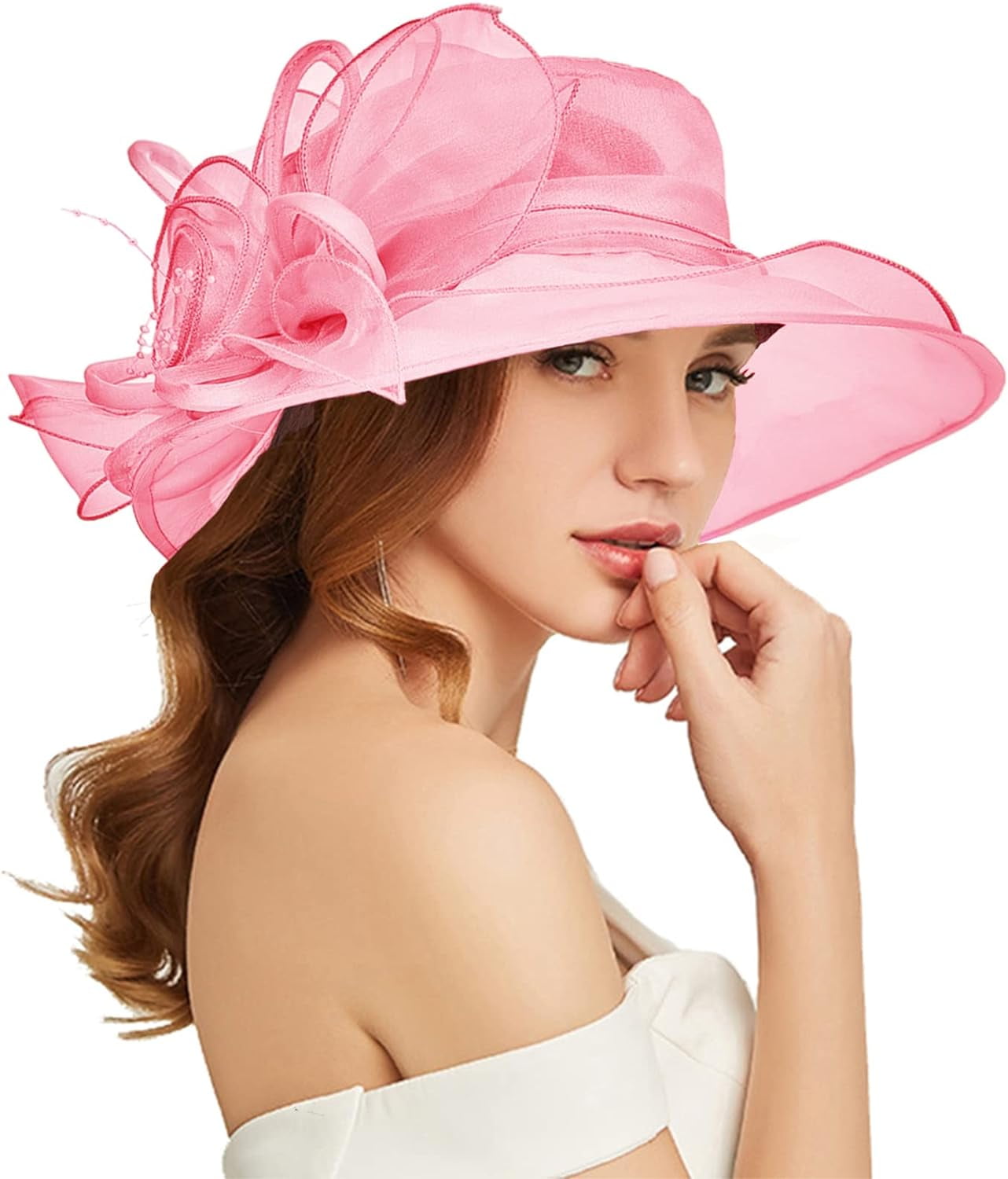 Organza Fascinator Hat - Women's Wide Brim Church Bridal Tea Party ...