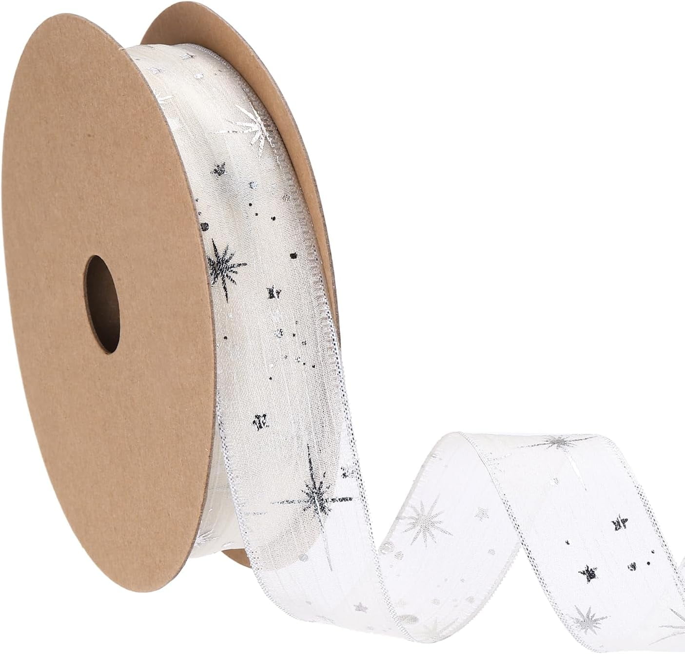 Organza Star Ribbon Wired, 1 Inch Wide 20 Yards Tree Print Sheer ...