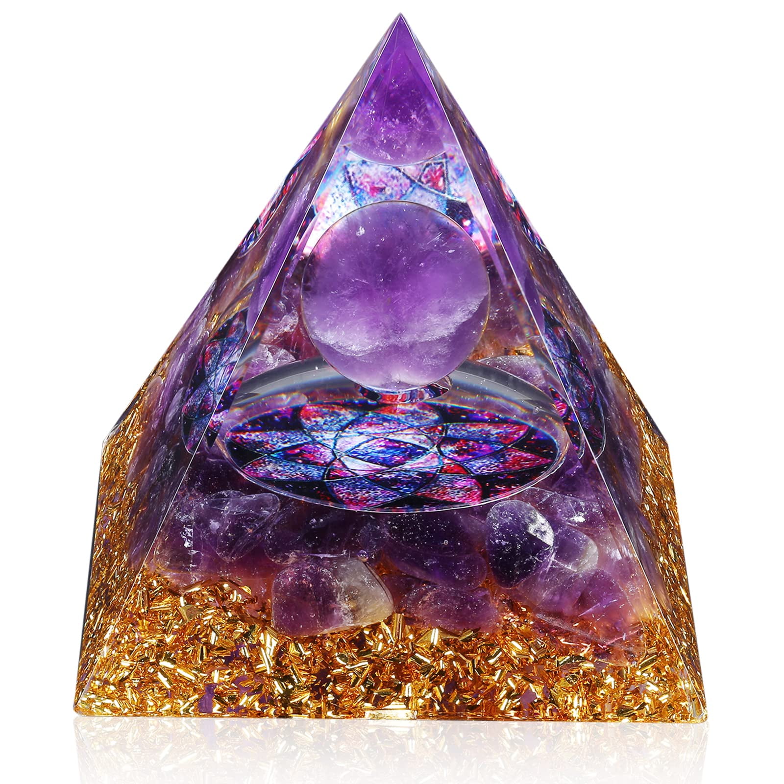 Orgone Pyramid for Positive Energy, Natural Amethyst Crystal Healing Crystals Pyramid for Reduce ...
