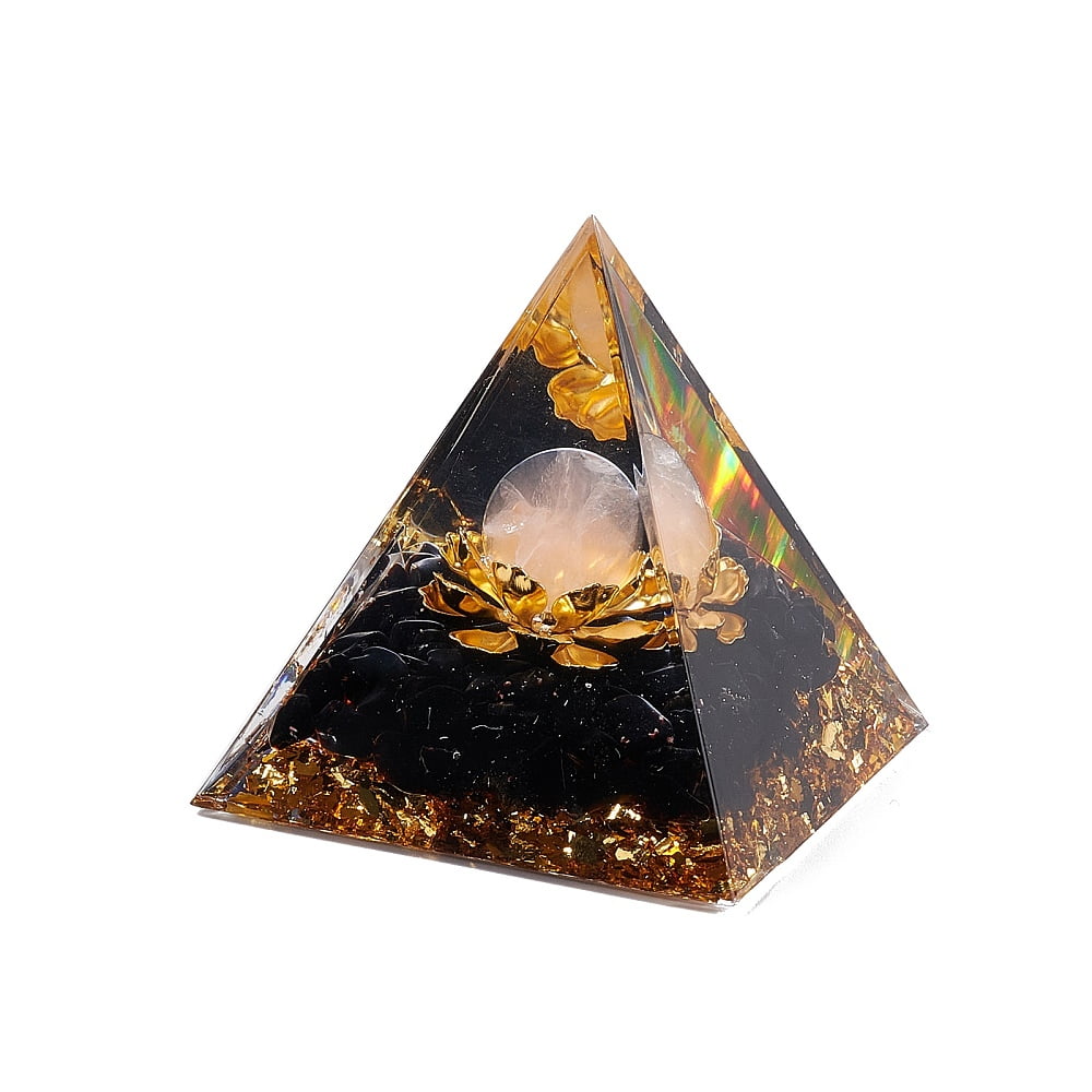 Orgonite Pyramid Resin Display Decorations with Gold Foil and Natural ...