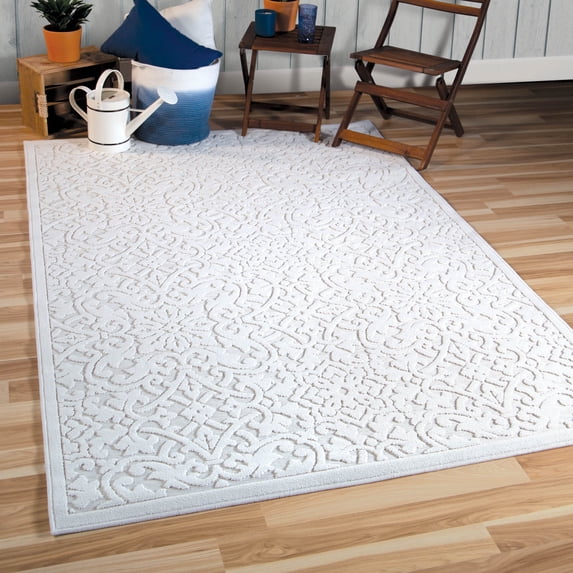 Orian Boucle Biscay 9' X 13' Natural Damask High Low Outdoor Rug ...