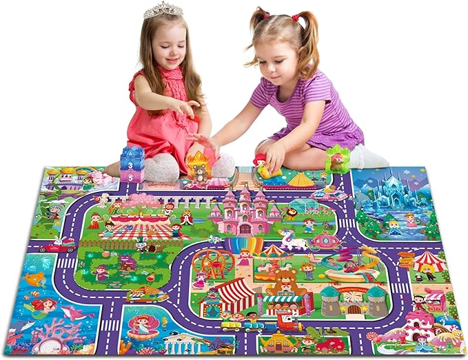 Oriate Kids Toy Dream Play Mat, Princess Castle Girls Pink Kids Playmat ...