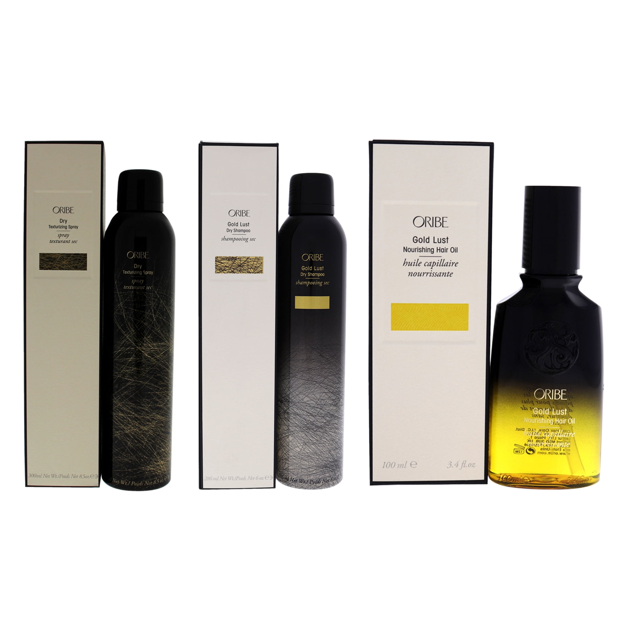 Oribe Gold Lust Dry Shampoo Texturizing Spray and Nourishing Hair Oil 3 PC Kit