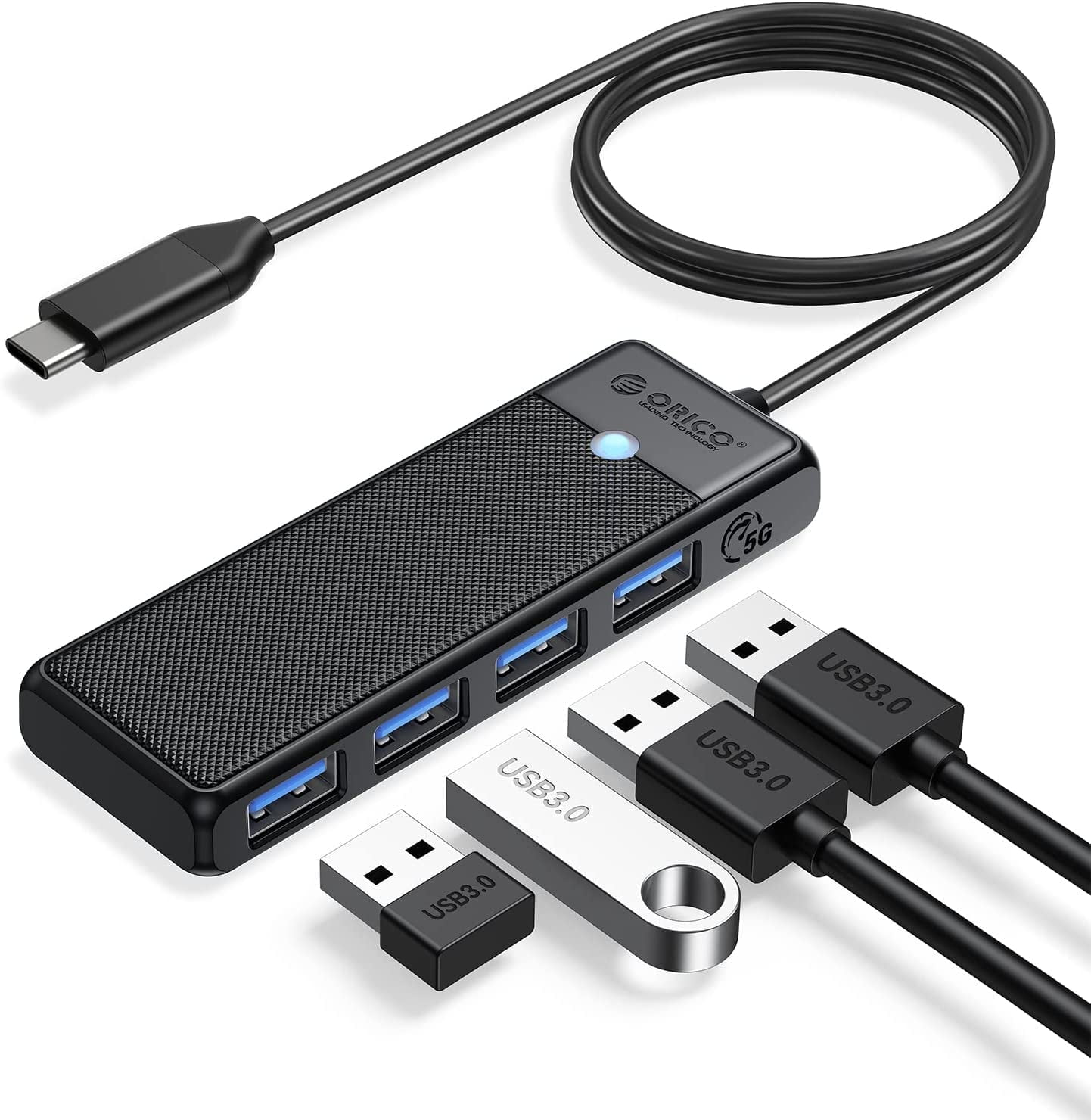 Orico 4 Port USB Hub C for Laptop with 3.3 Ft Long Cable Ultra Slim USB 3.0 Hub Multiport ...