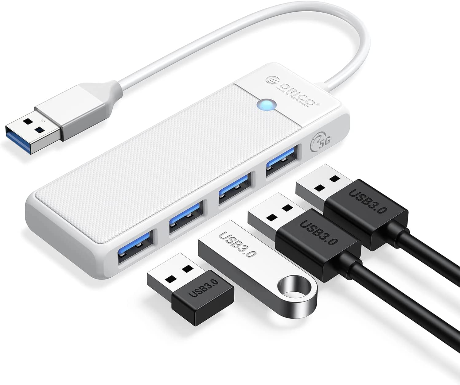 Orico 4 Port USB Hub for Laptop with 0.5 Ft Long Cable Ultra Slim USB 3 ...
