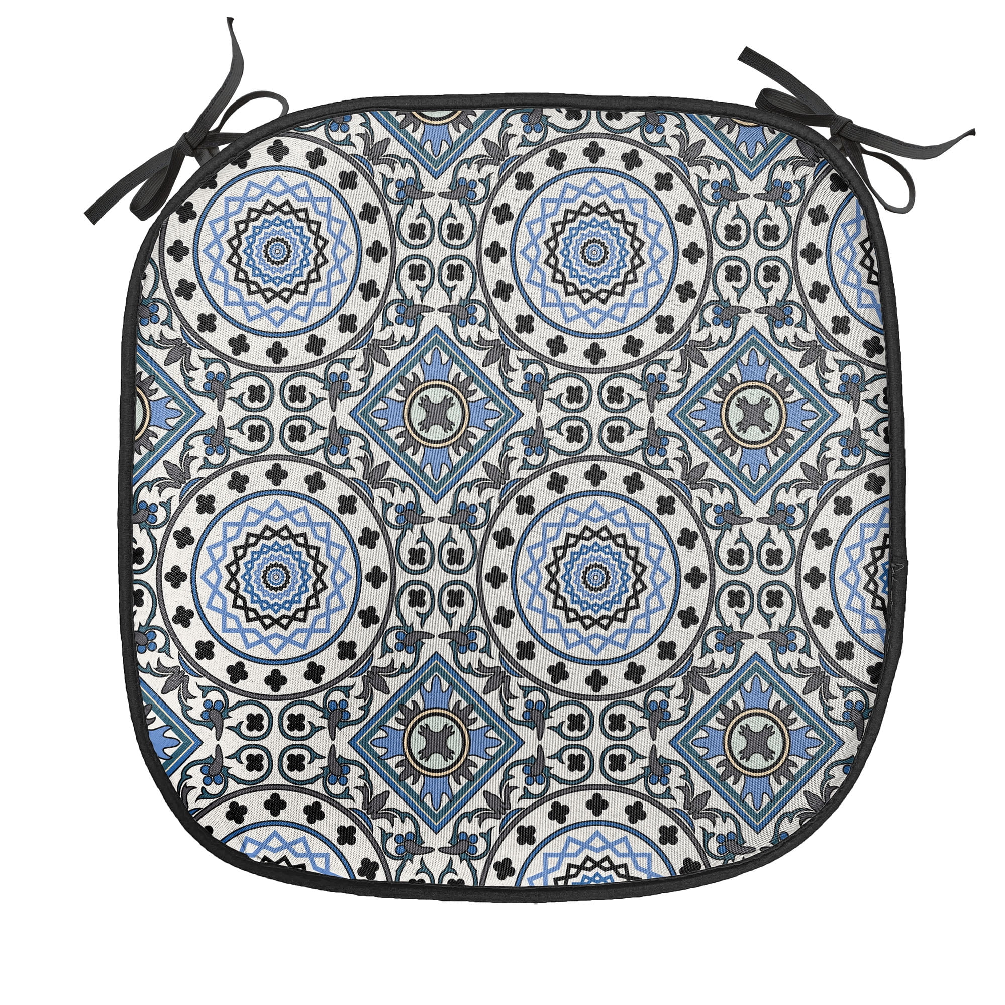 Orient Chair Seating Cushion, Retro Style Motifs Mosaic Ceramic Design ...