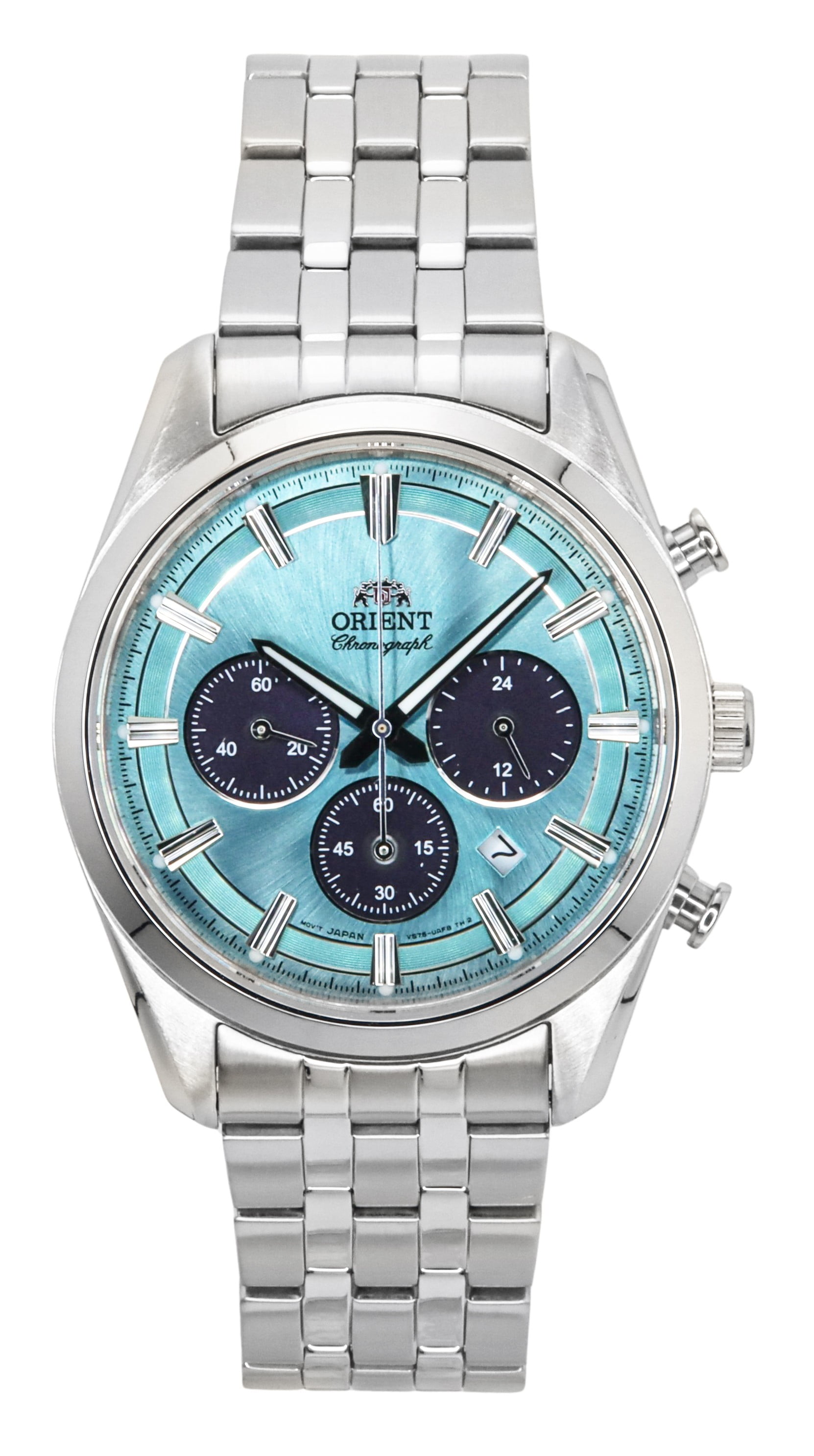 Orient Contemporary Chronograph Stainless Steel Sky Blue Dial Quartz RA ...