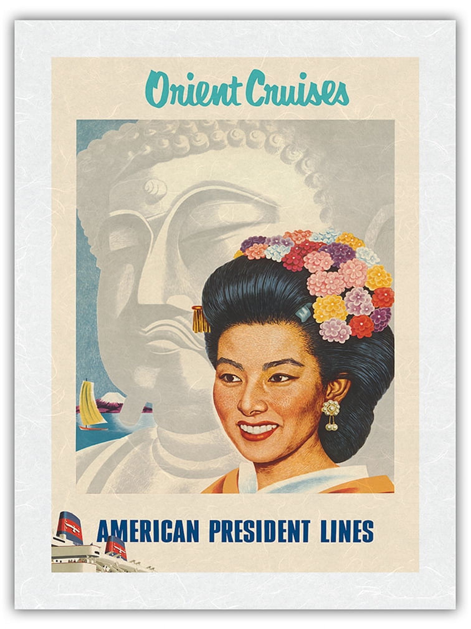 Orient Cruises - Japanese Woman Buddha - American President Lines - Vintage Ocean Liner Travel ...