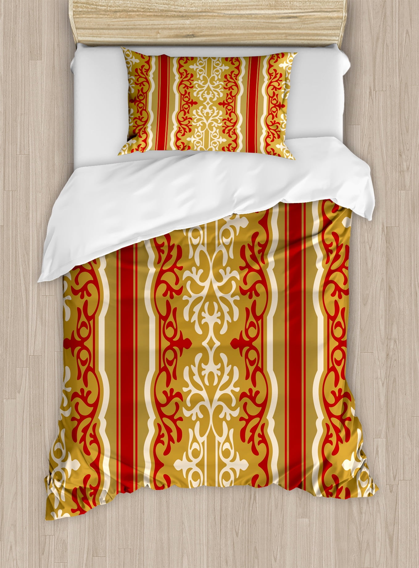 Orient Duvet Cover Set, Middle Eastern Swirl Floral Ornament Branches Motif Oriental Art ...