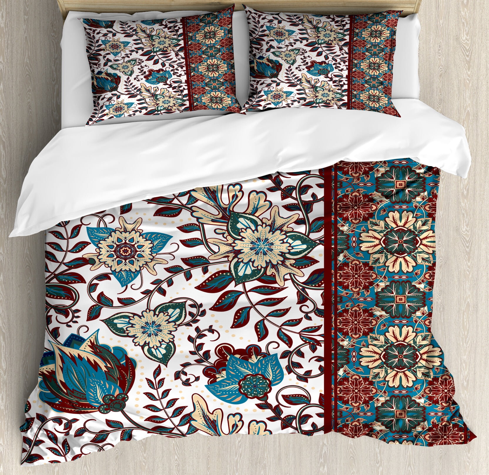 Orient Duvet Cover Set, Ornamental Floral Pattern and Border ...