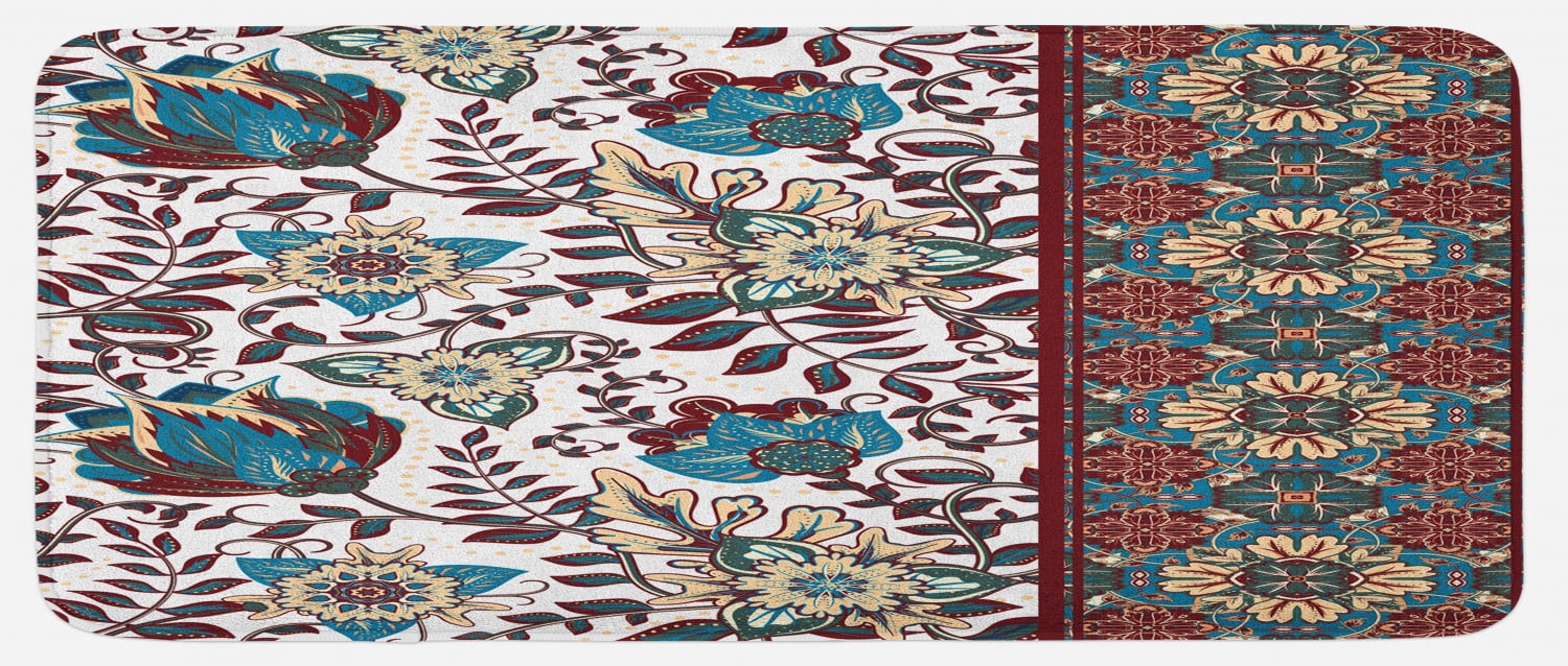 Orient Kitchen Mat, Ornamental Floral Pattern and Border Traditional ...