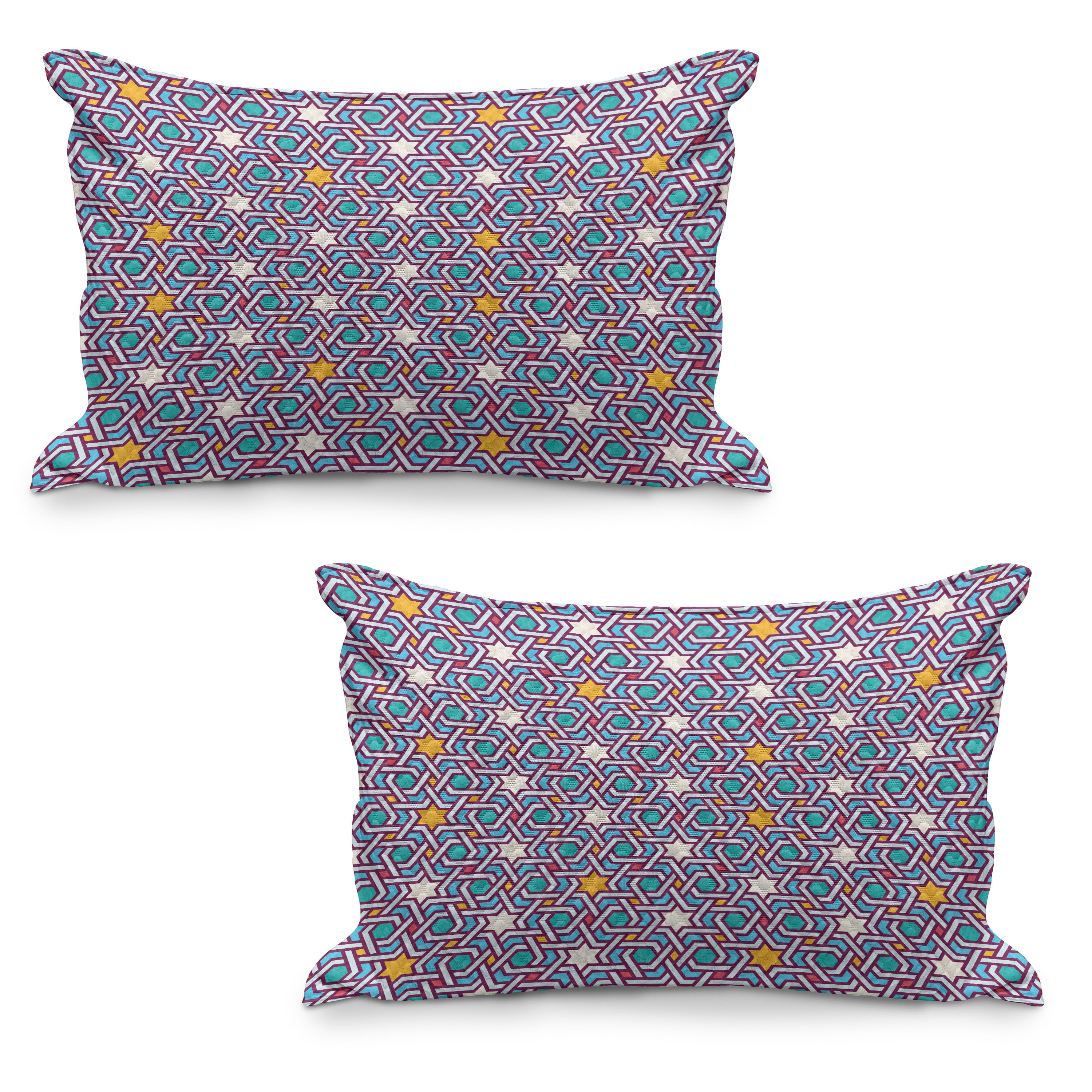 Orient Quilted Pillowcover Set of 2, Geometric Lines and Stars Based on ...