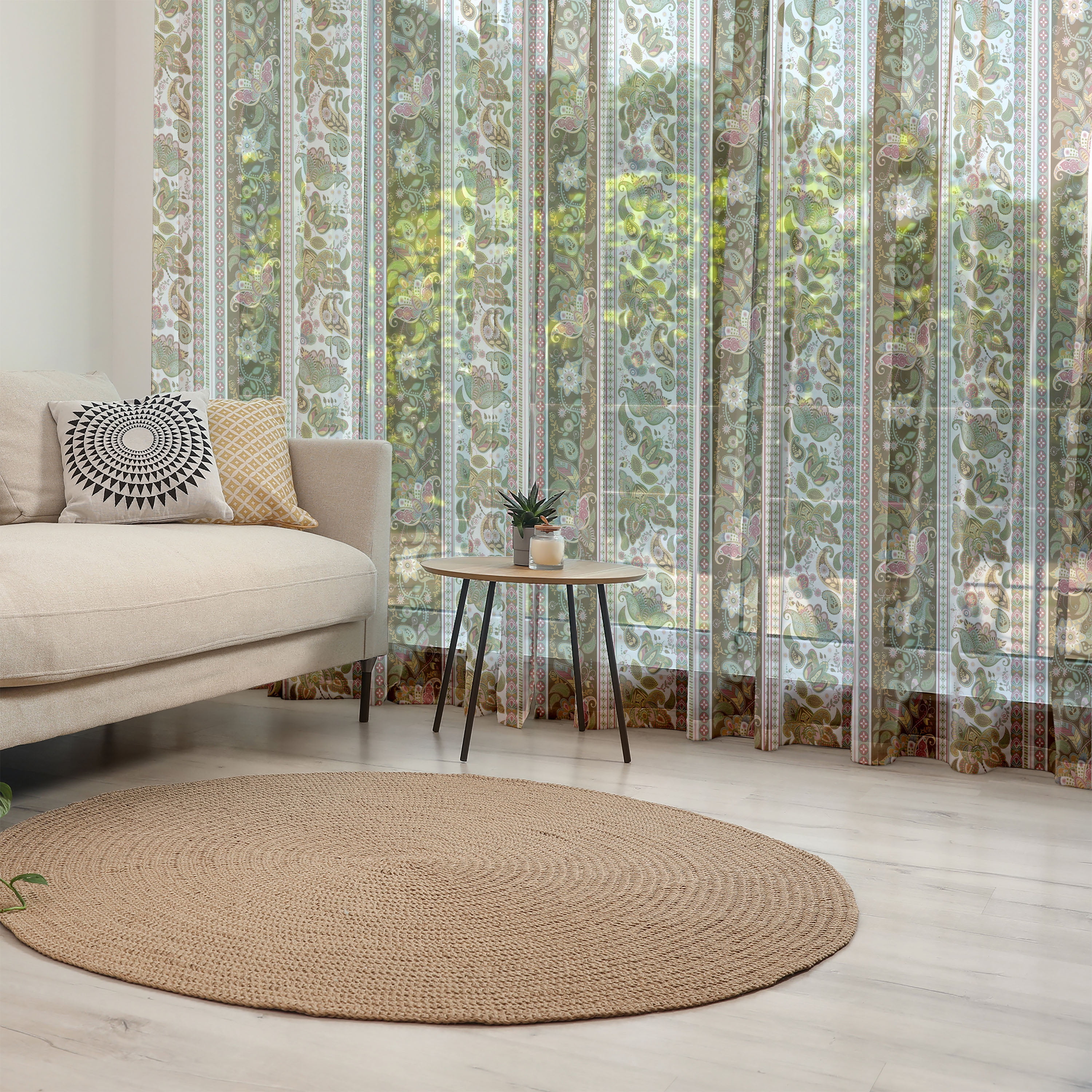 Orient Tulle Curtains with Rod Pocket, Middle Eastern Persian Floral ...