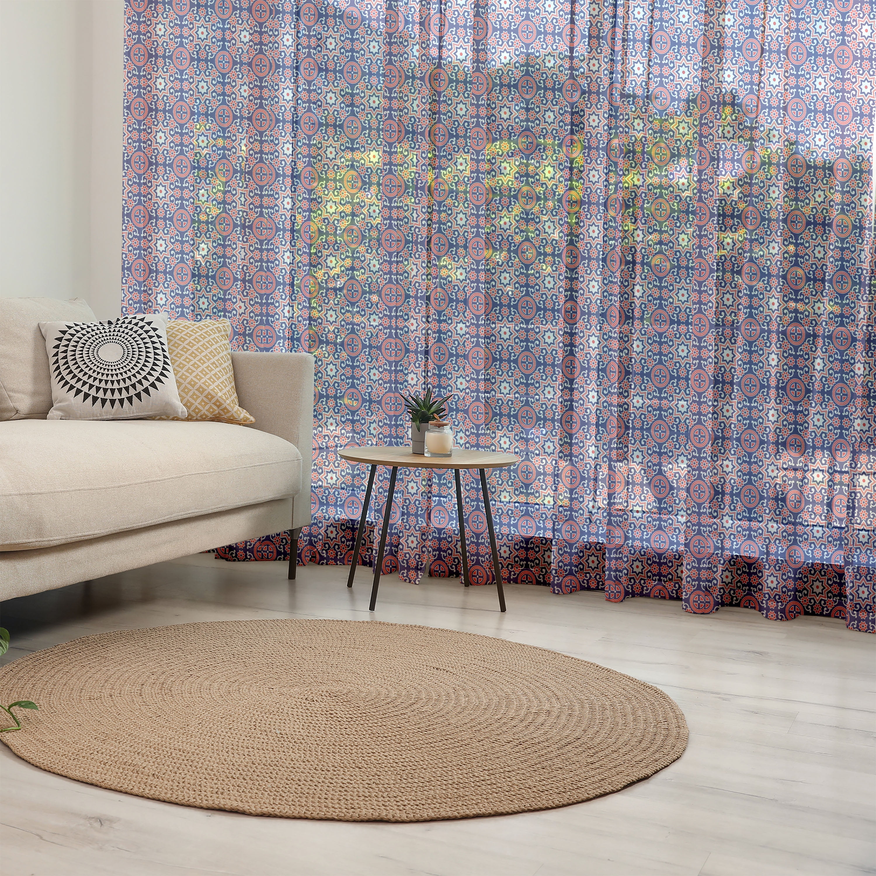Orient Tulle Curtains with Rod Pocket, Moroccan Pattern with Middle ...