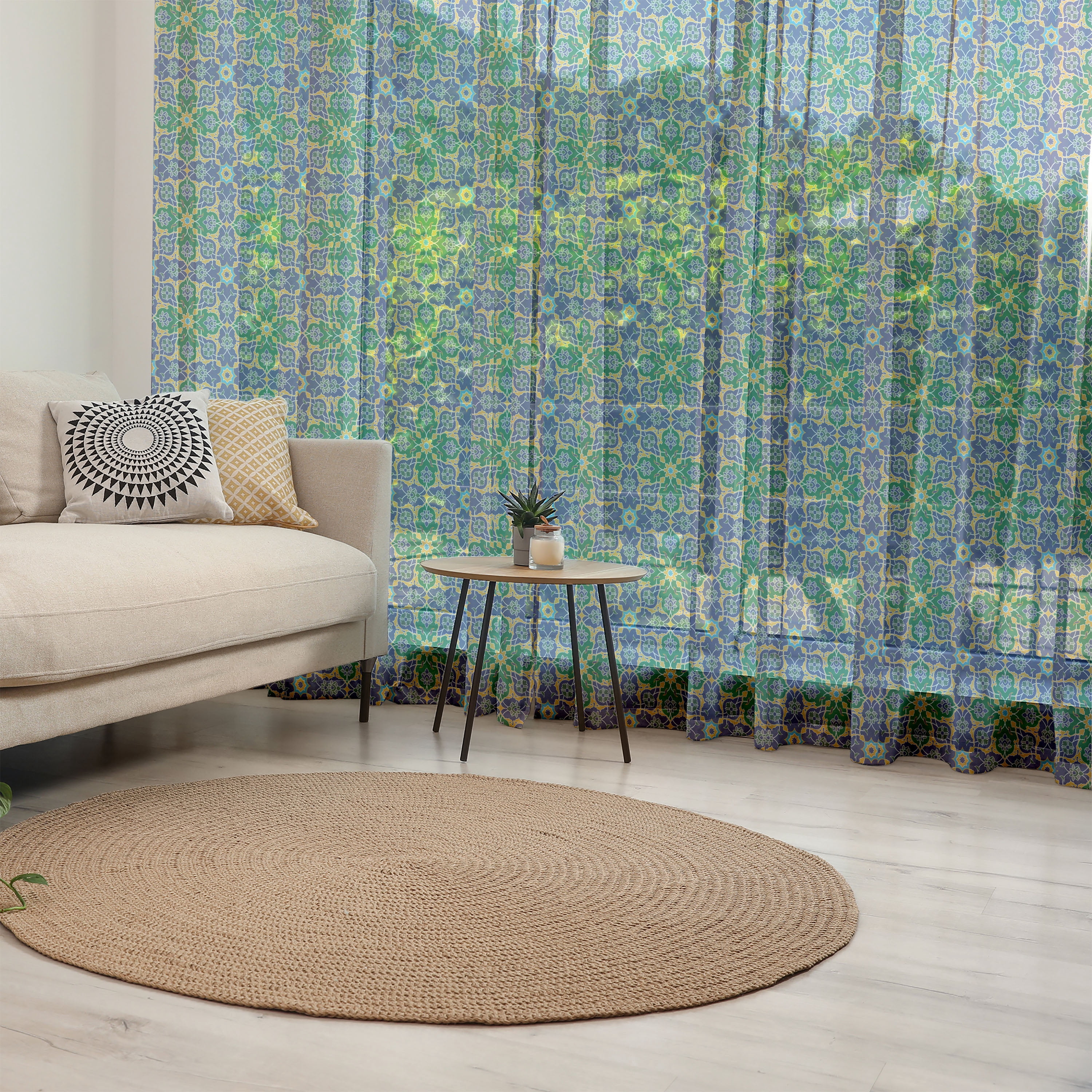 Orient Tulle Curtains with Rod Pocket, Ornate Mosaic Oriental Eastern ...