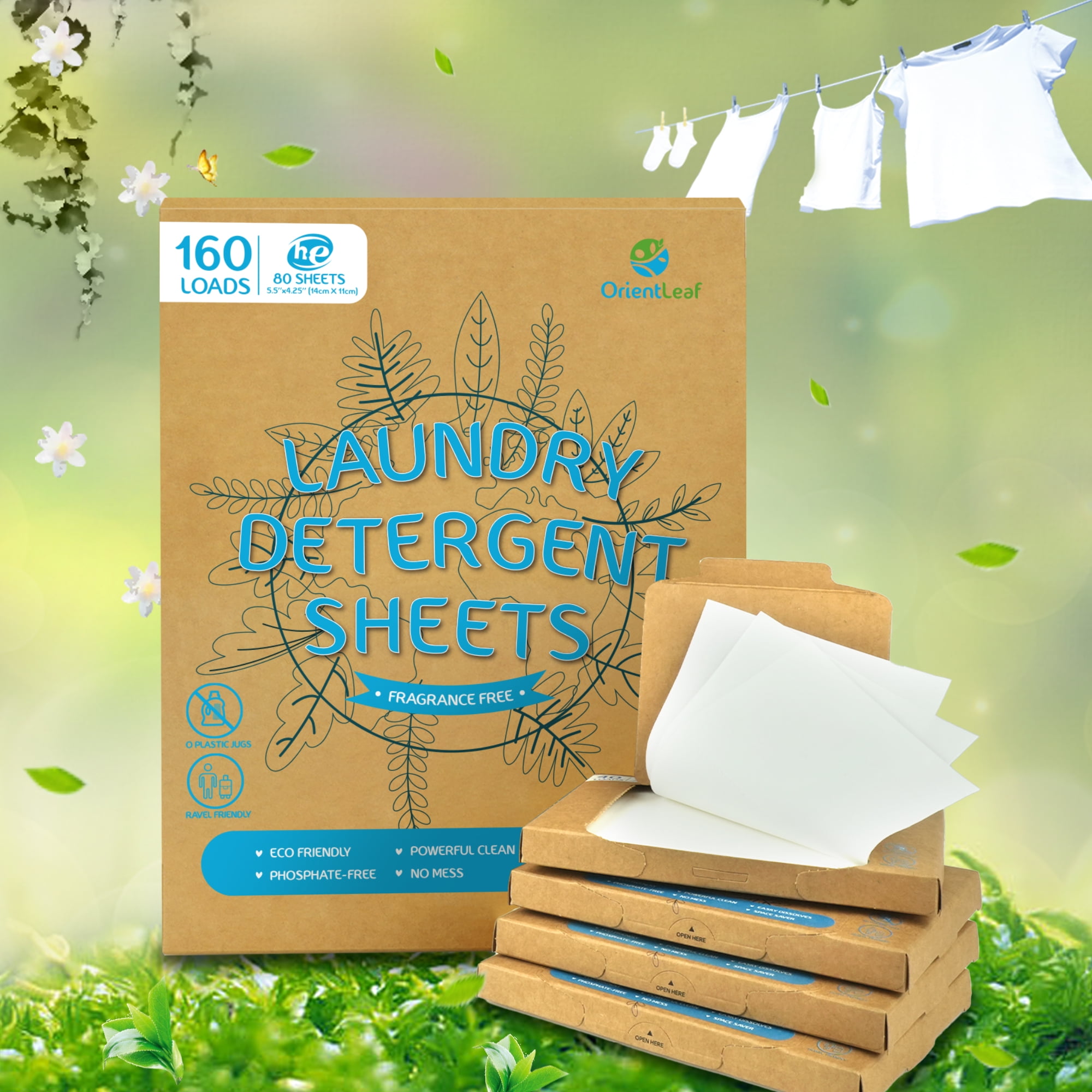 OrientLeaf Laundry Detergent Sheets Unscented, 160 Loads Plastic-Free ...