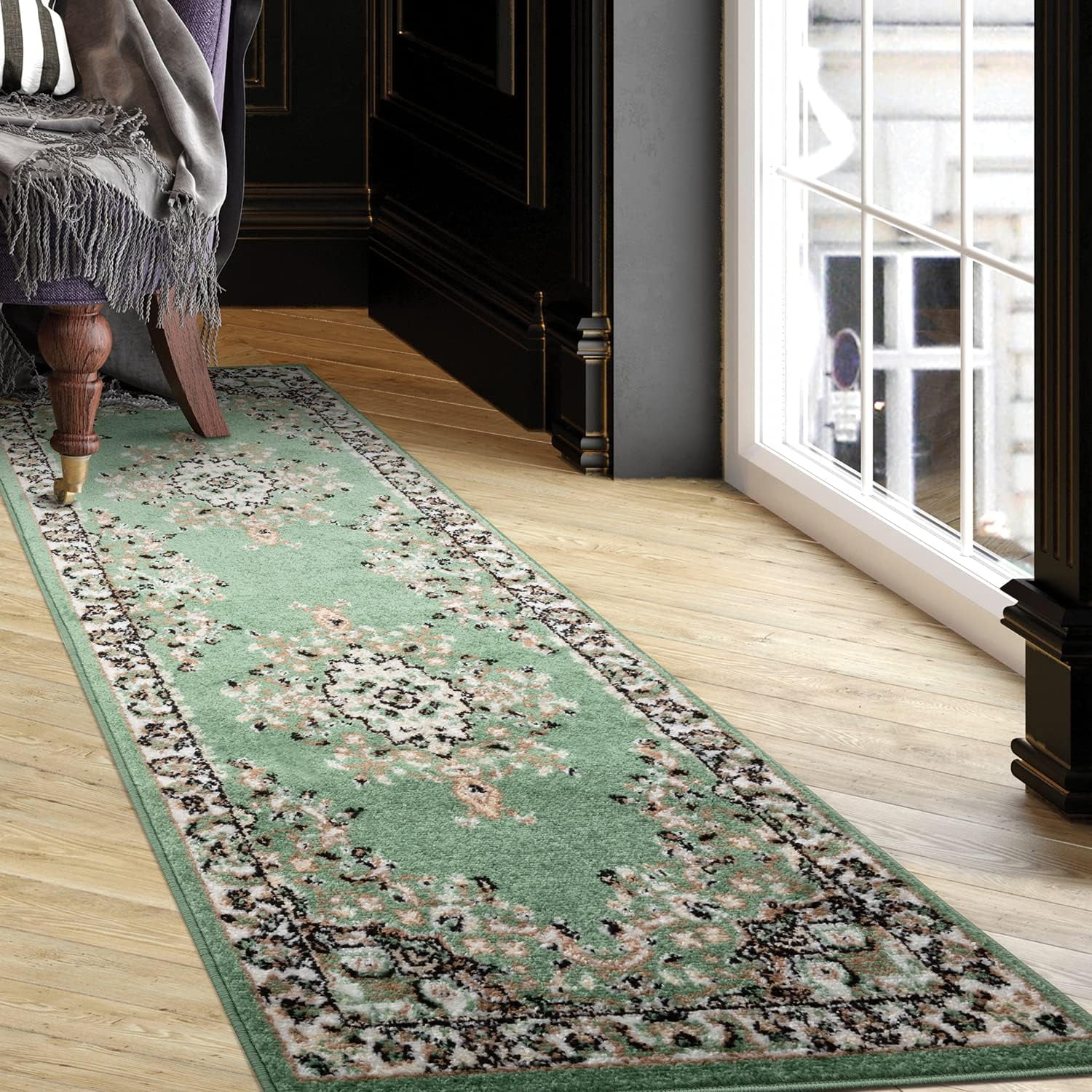 Oriental 2x10 Traditional Medallion Indoor Runner Rug Siesta (Green Beige, 2' X 10') - Walmart.com