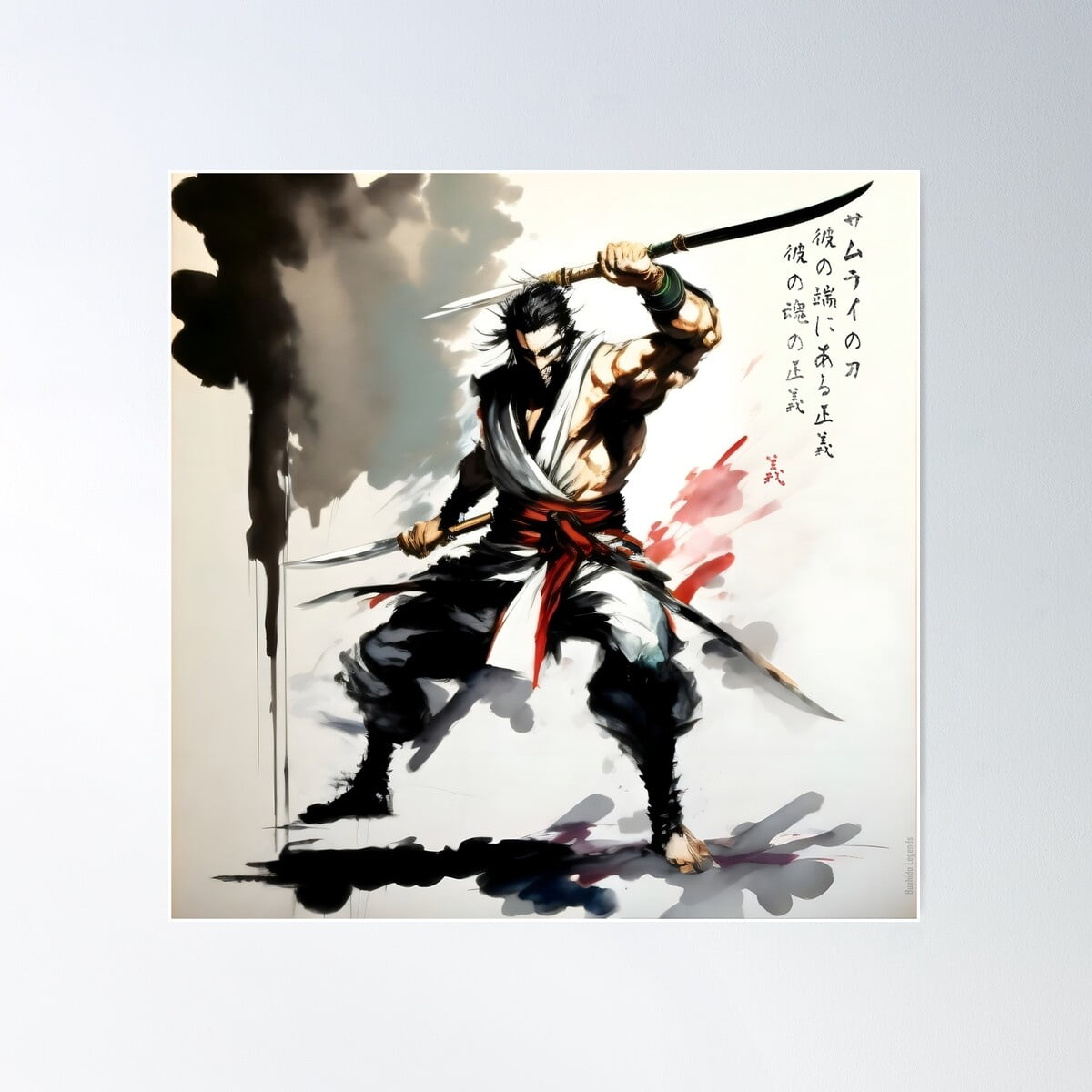 Oriental Art, Samurai Painting With Japanese Poem About Righteousness ...