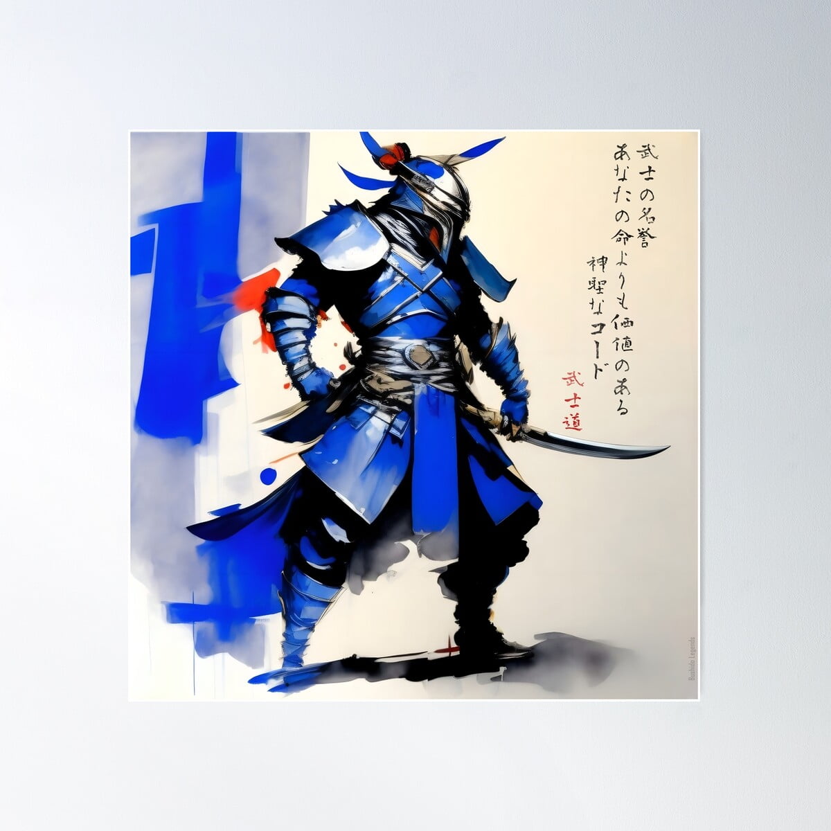 Oriental Art, Samurai Painting With Japanese Poem About Honor. Poster ...