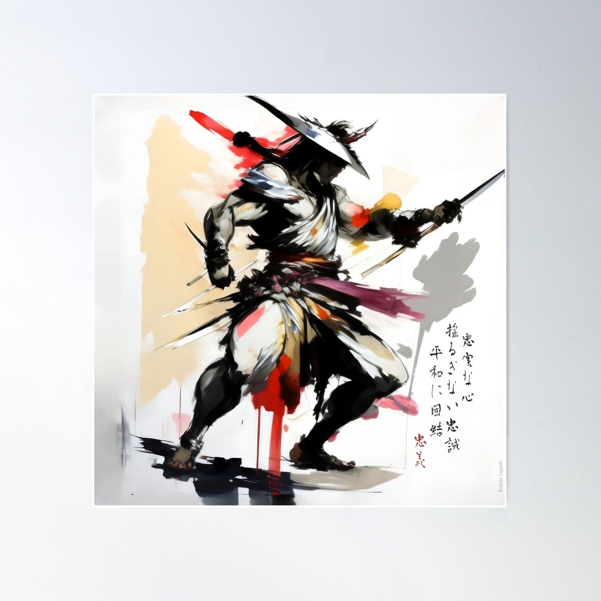 Oriental Art, Samurai Painting With Japanese Poem About Loyalty. Poster ...