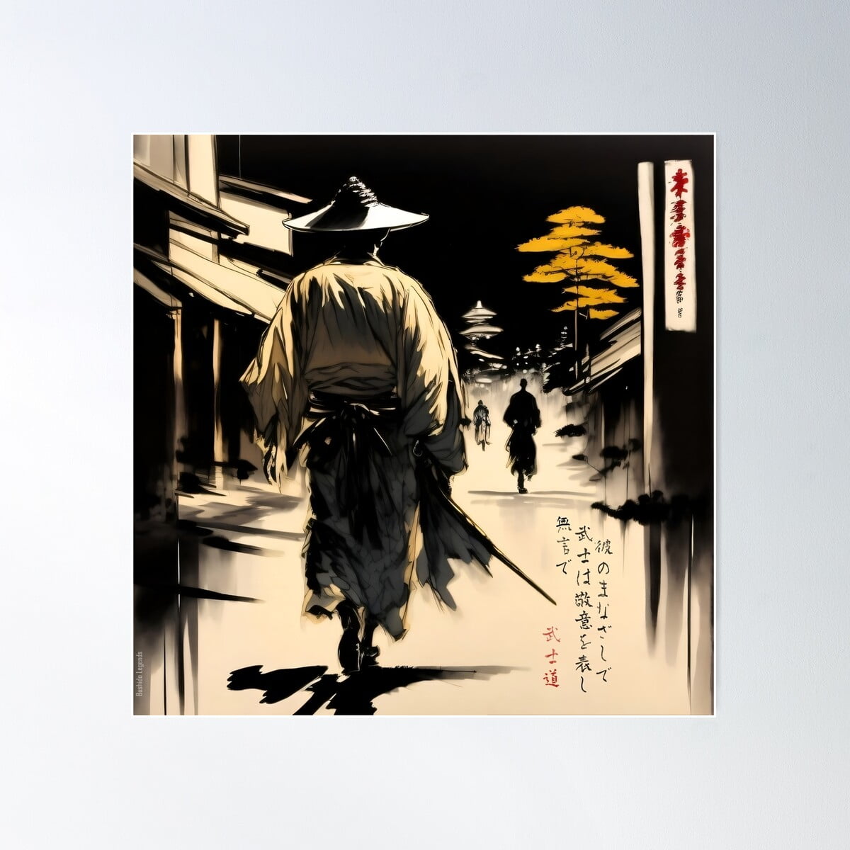 Oriental Art, Samurai Painting With Japanese Poem About Respect. Poster ...