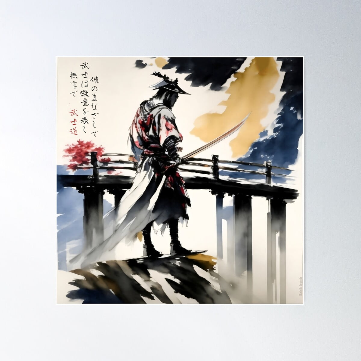 Oriental Art, Samurai Painting With Japanese Poem About Respect Poster ...