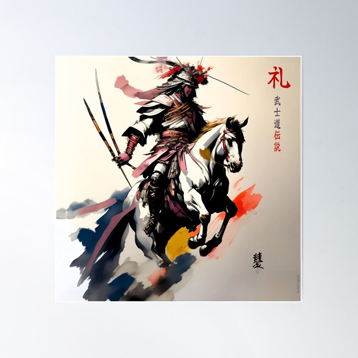 Oriental Art, Samurai Painting With Legend "Respect, Bushido Legends ...