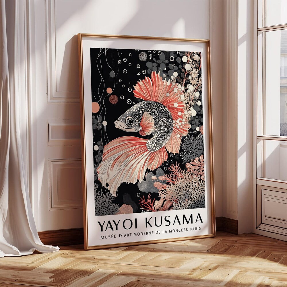 Oriental Asian Wall Art Japanese Betta Fish Print In Yayoi Kusama Style ...