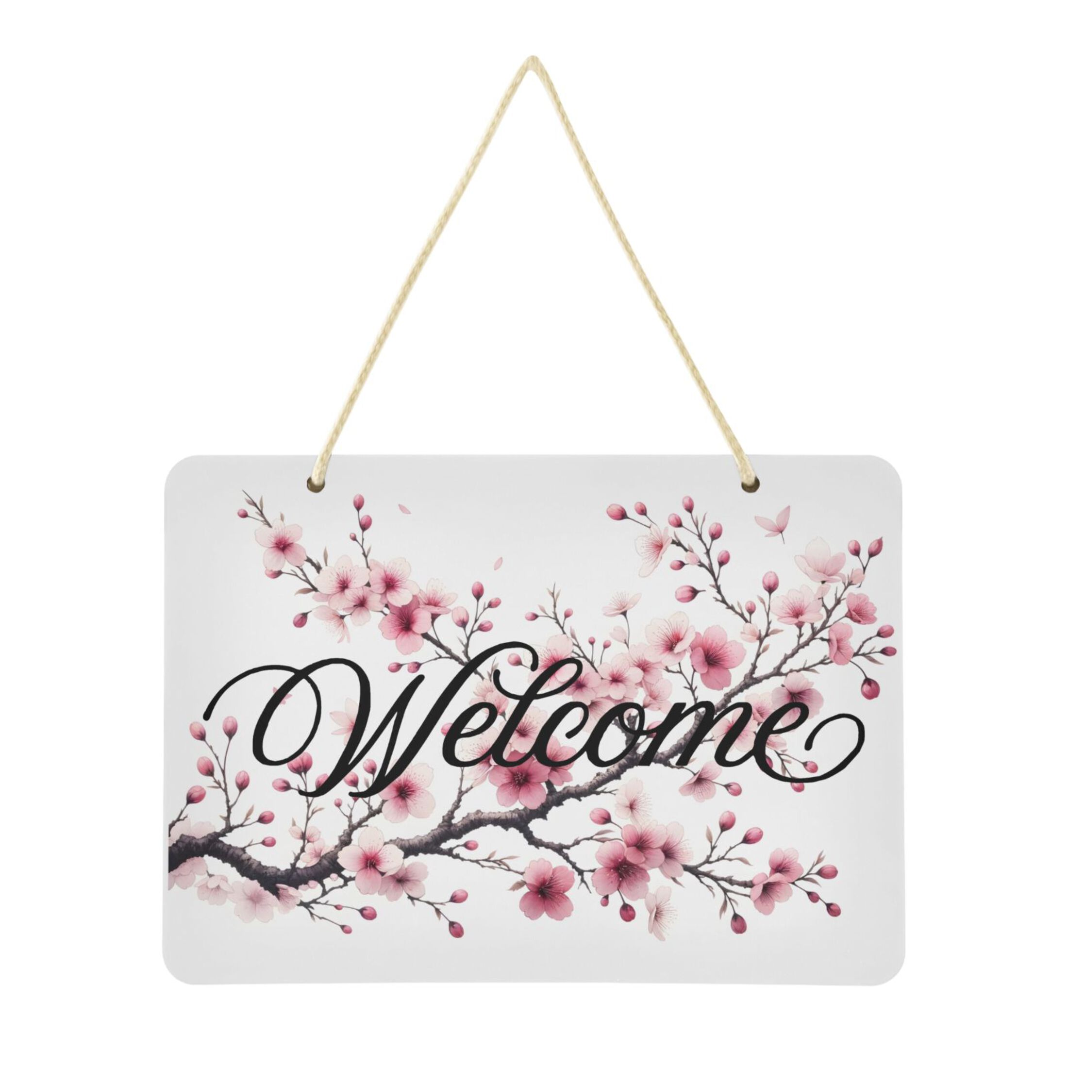 Oriental Cherry Flowers Welcome Sign Front Door PVC 14x10 inch Hanger ...