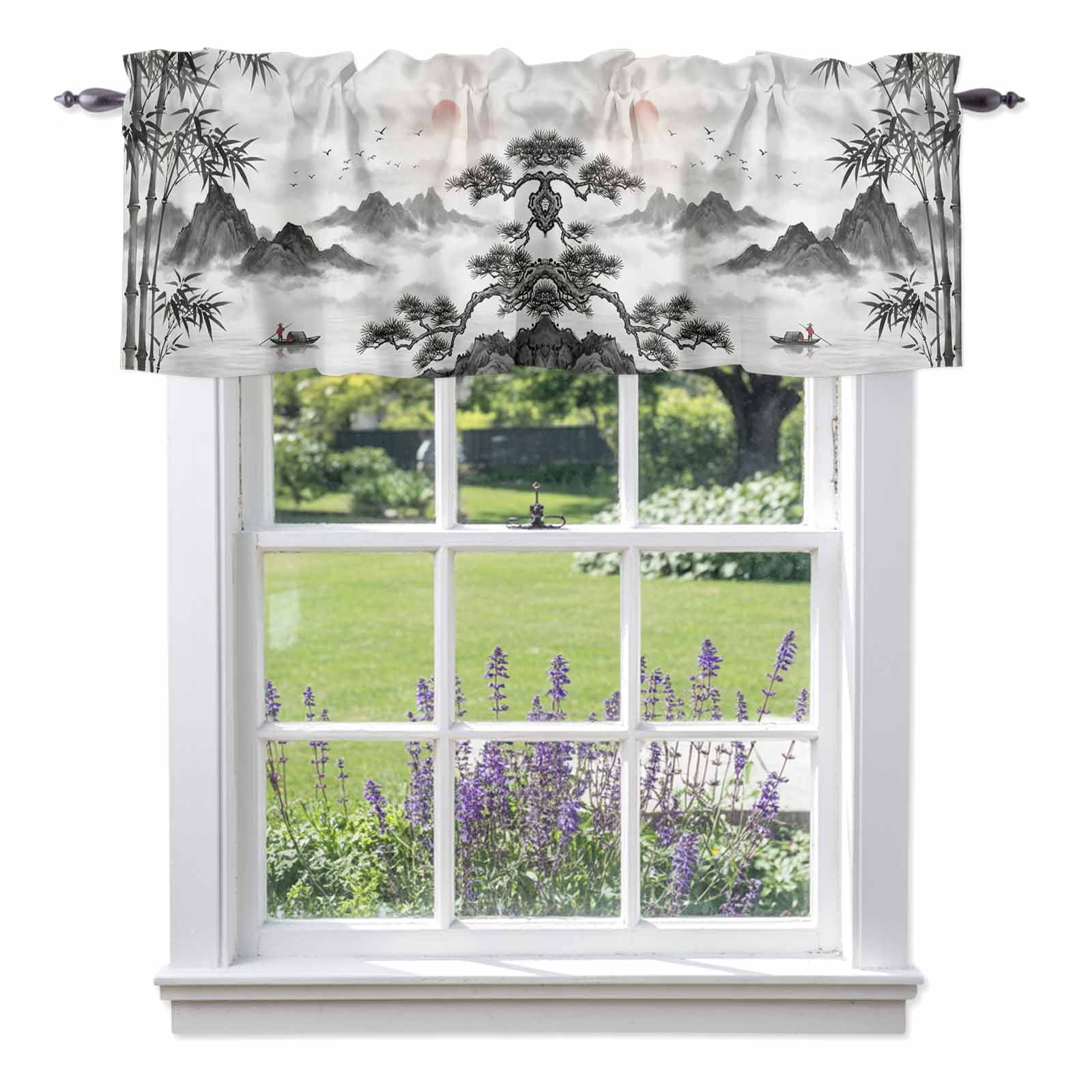 Oriental Chinese-style Valance Curtain for Windows Abstract Nature ...