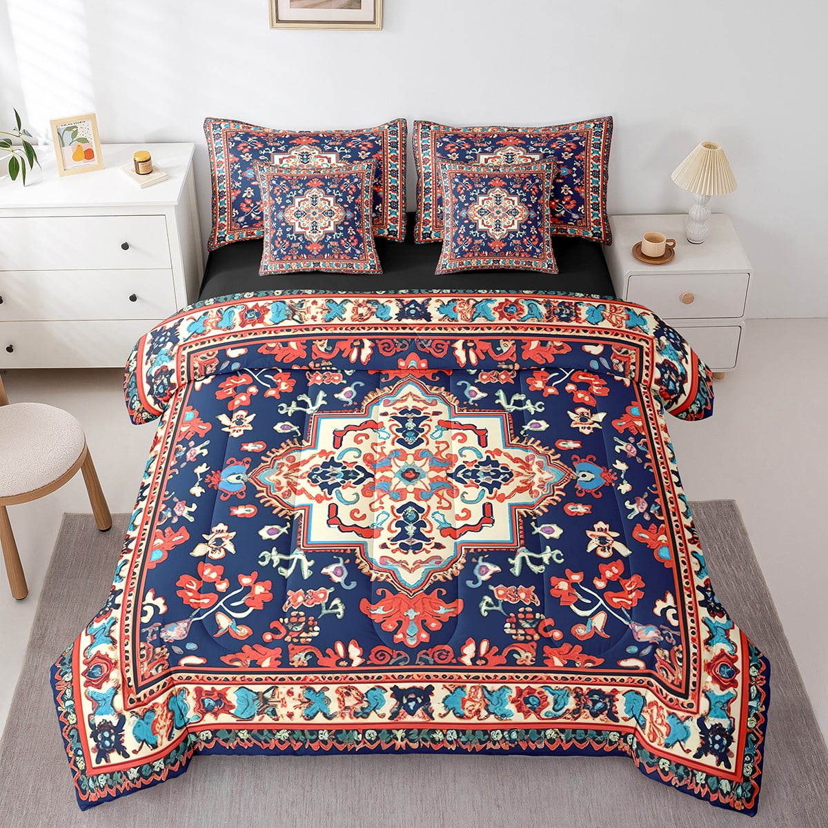 Oriental Comforter Set Vintage Bedding Comforter Sets 7 Pieces, Red ...