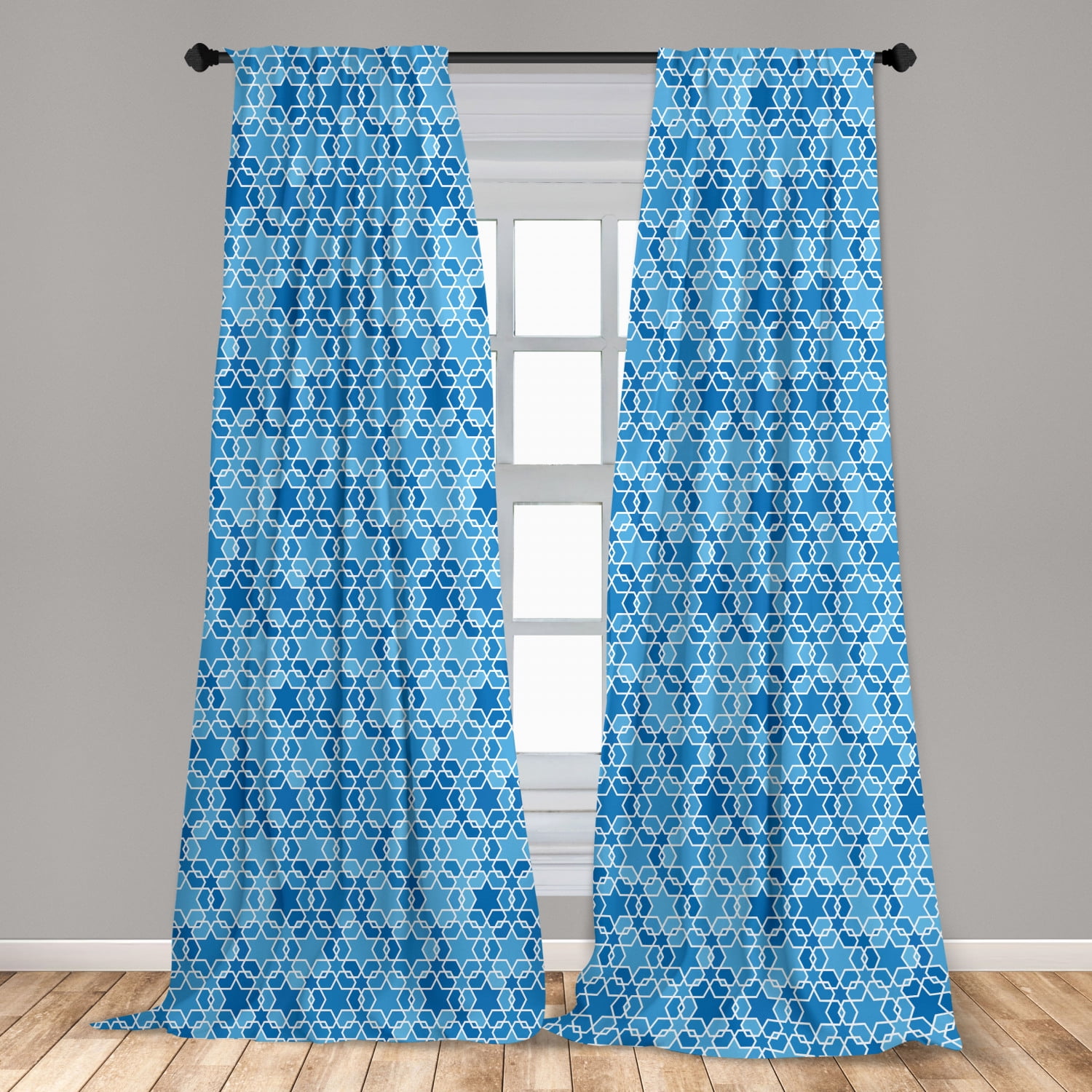 Ambesonne Oriental Curtains, Blue Tones Eastern Star, Pair of 28"x63 ...