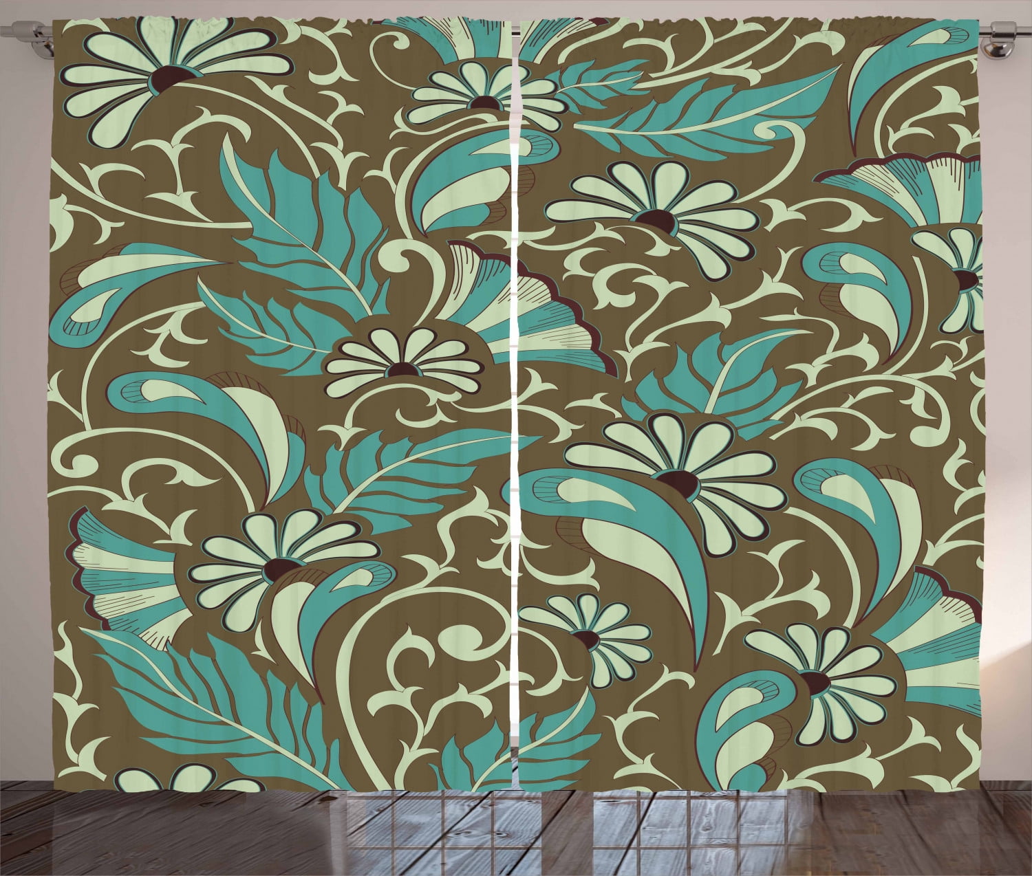 Ambesonne Oriental Curtains 2 Panel Set, Feathers and Droplets, 108" x ...