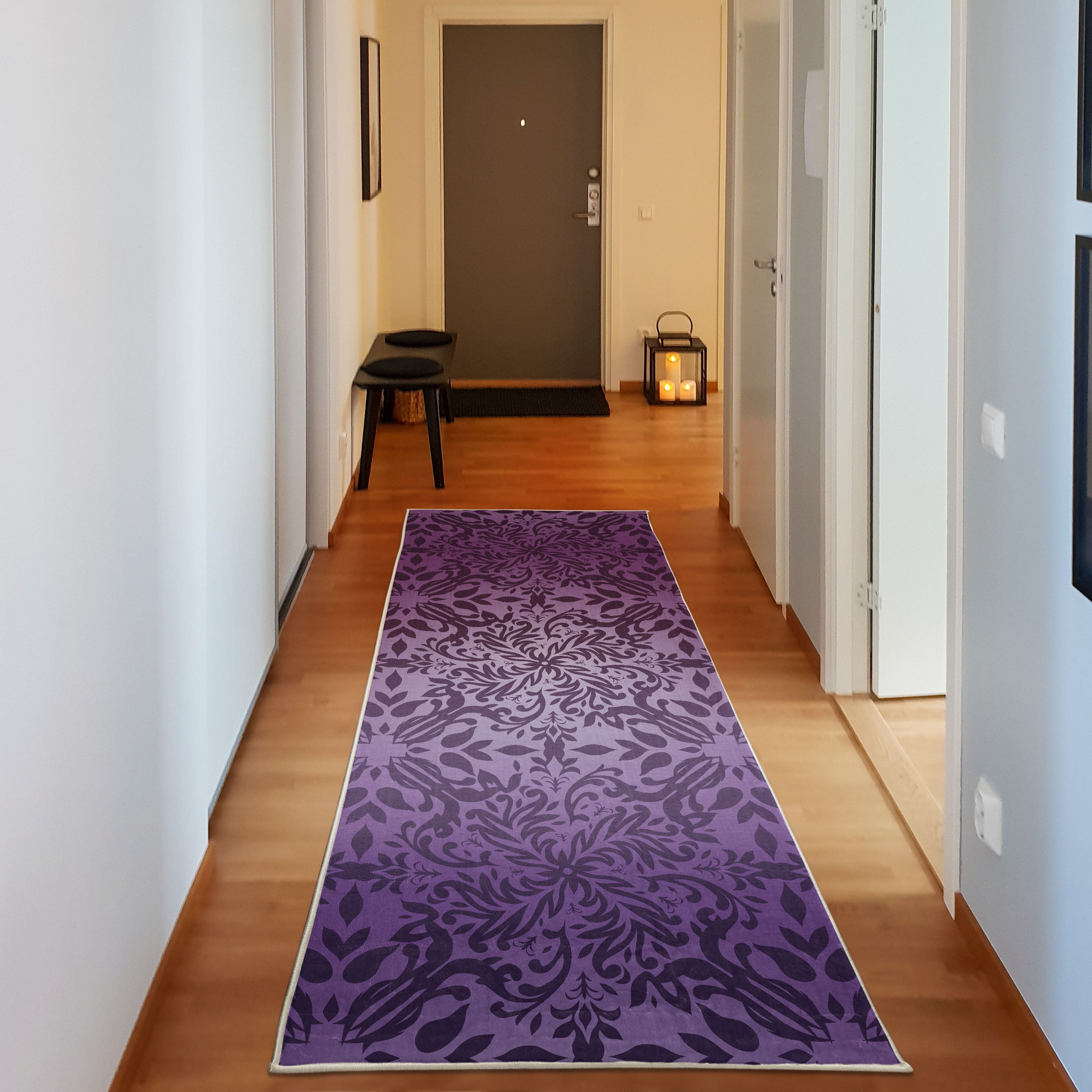 Oriental Decorative Rug, Mandala Inspired Curly Flowers and Leaves ...