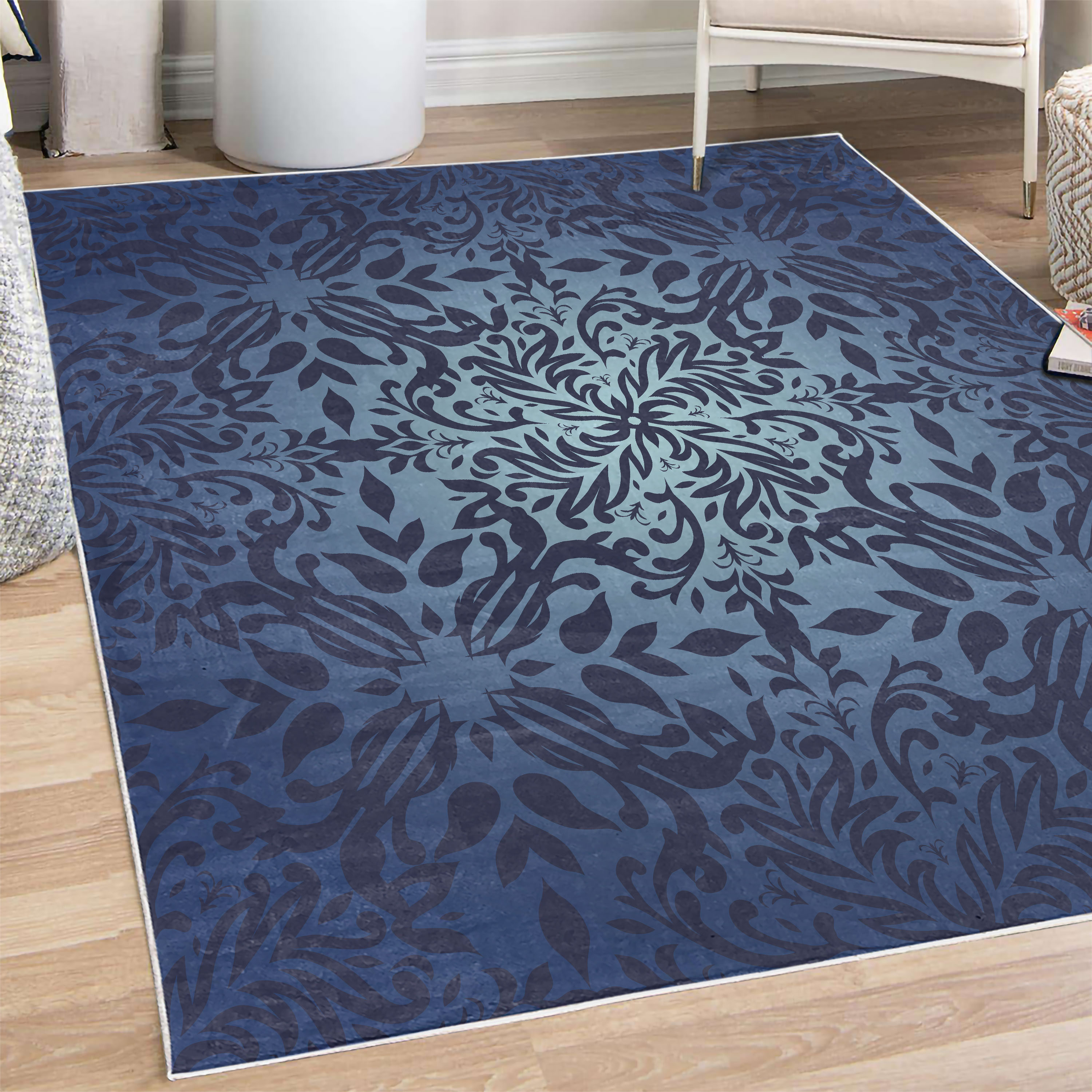 Oriental Decorative Rug, Mandala Inspired Curly Flowers and Leaves ...