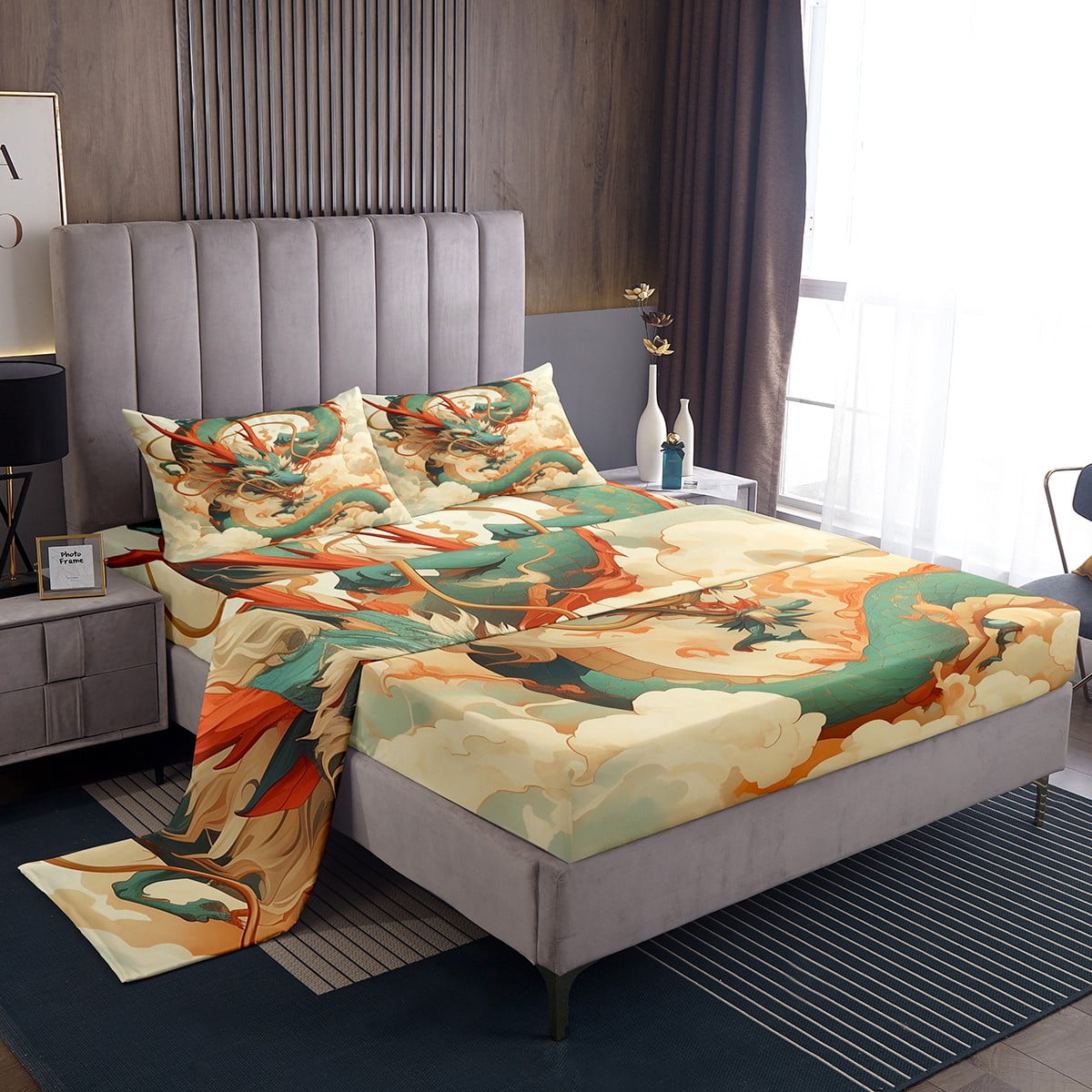 Oriental Dragon Bedding Twin Size Magic Animal Bed Sheets Set, Japanese ...