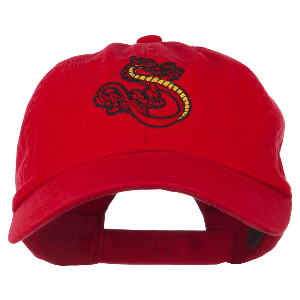 Oriental Dragon Embroidered Washed Cap - Red OSFM - Walmart.com