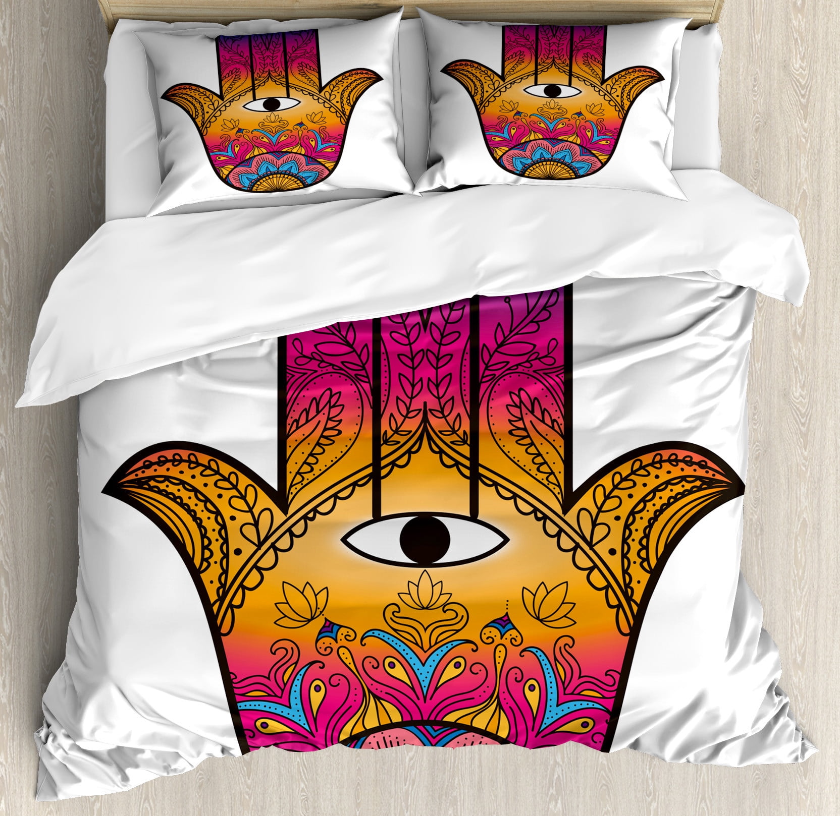 Oriental Duvet Cover Set, Colorful Pattern Tattoo Art Lotus Flowers ...