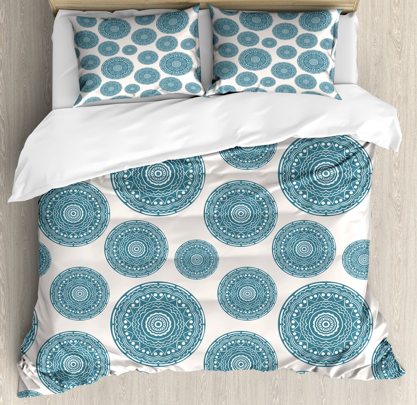 Oriental Duvet Cover Set, Continuous Spirals and Dots Circles Motif on ...