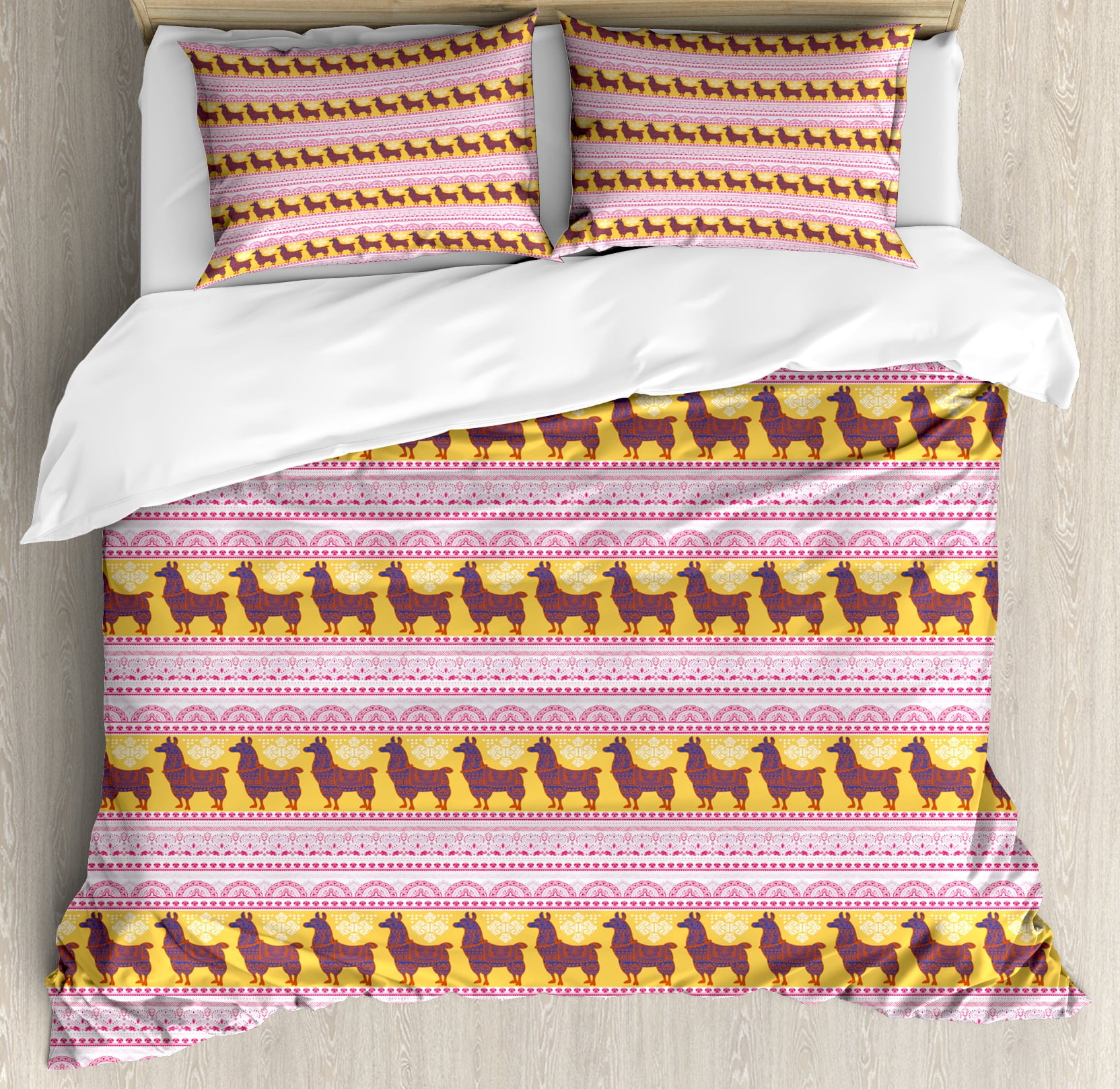 Oriental Duvet Cover Set, Ornamental Alpaca or Llama Feels, Decorative ...