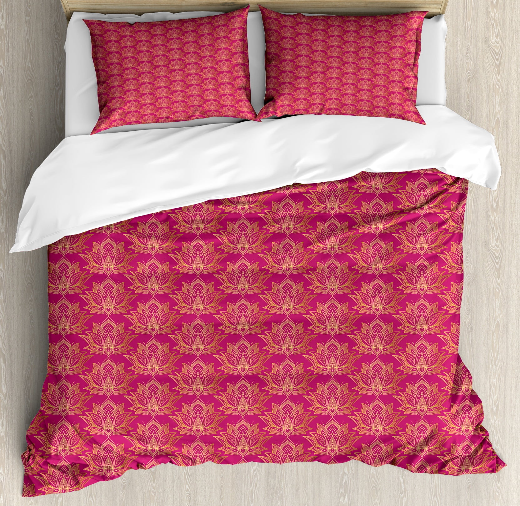 Oriental Duvet Cover Set, Simplistic Themed Peaceful Pattern with Lotus ...