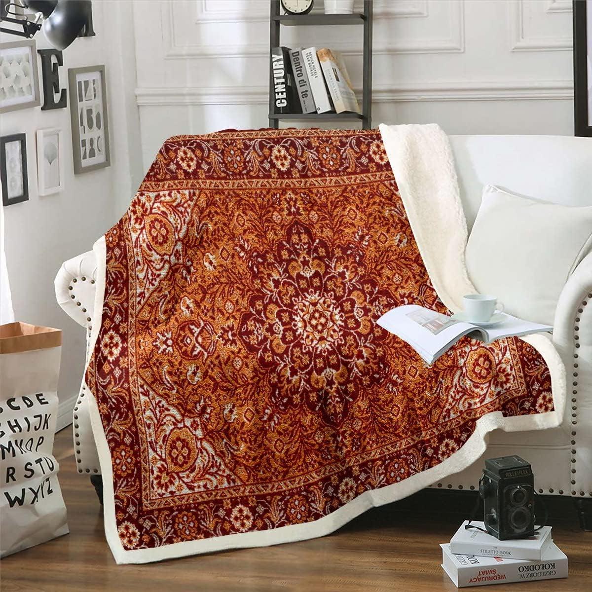 Oriental Fleece Blanket Vintage Sherpa Blanket, Persian Floral Blanket ...