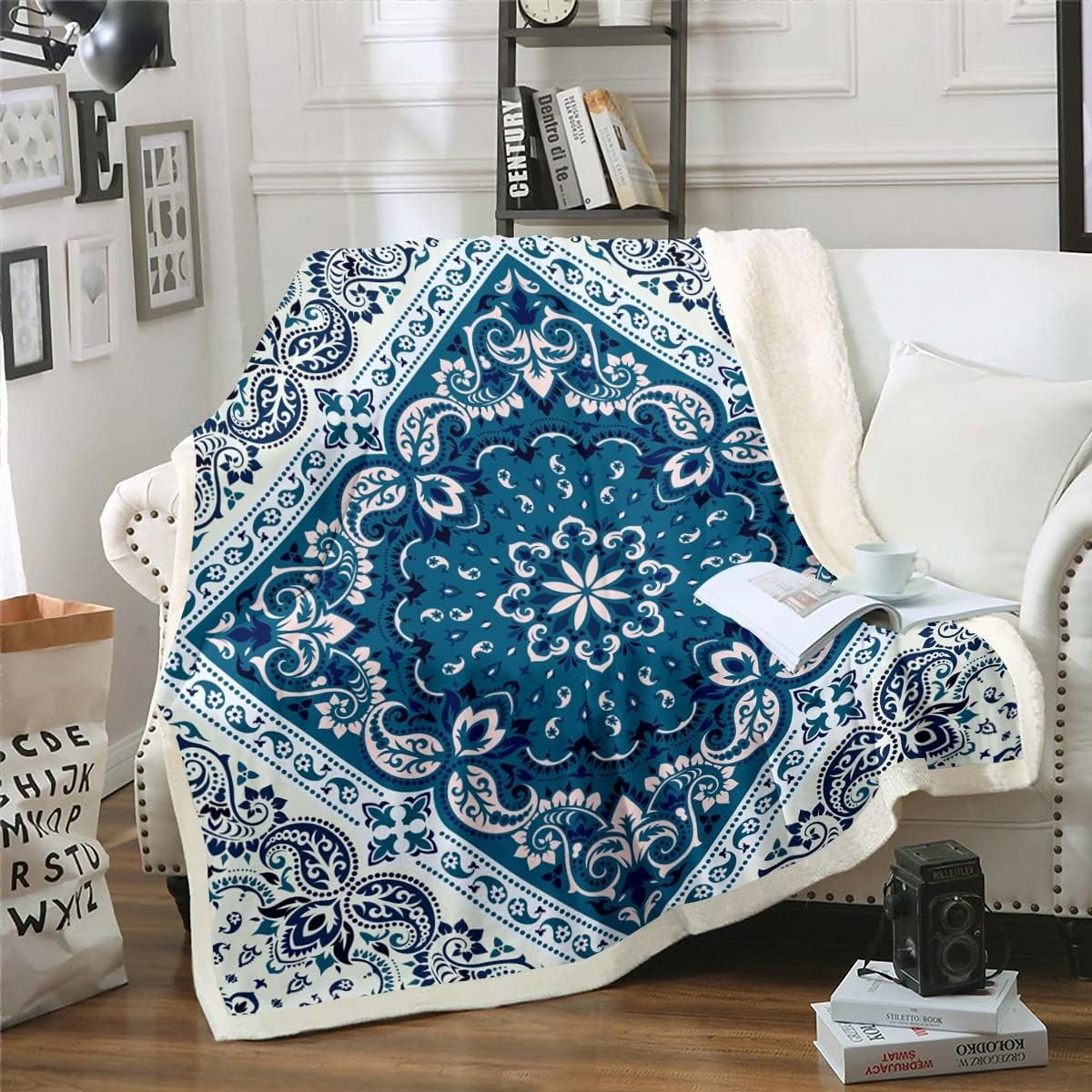 Oriental Fleece Blanket Vintage Sherpa Blanket, Persian Floral Blanket ...