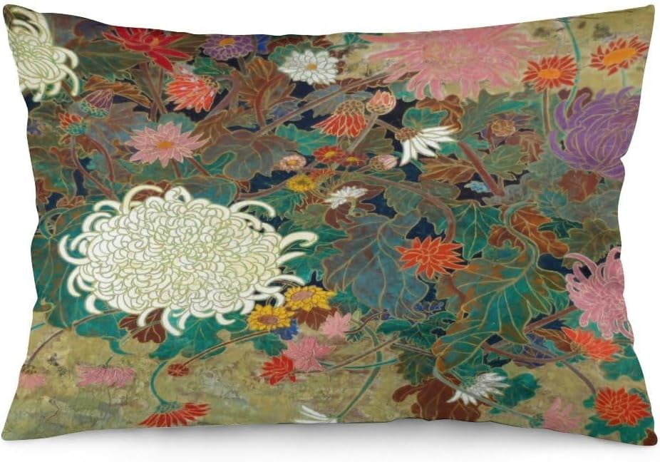 Oriental Floral Japanese Flower Pillow Covers Decorative Lumbar Throw ...