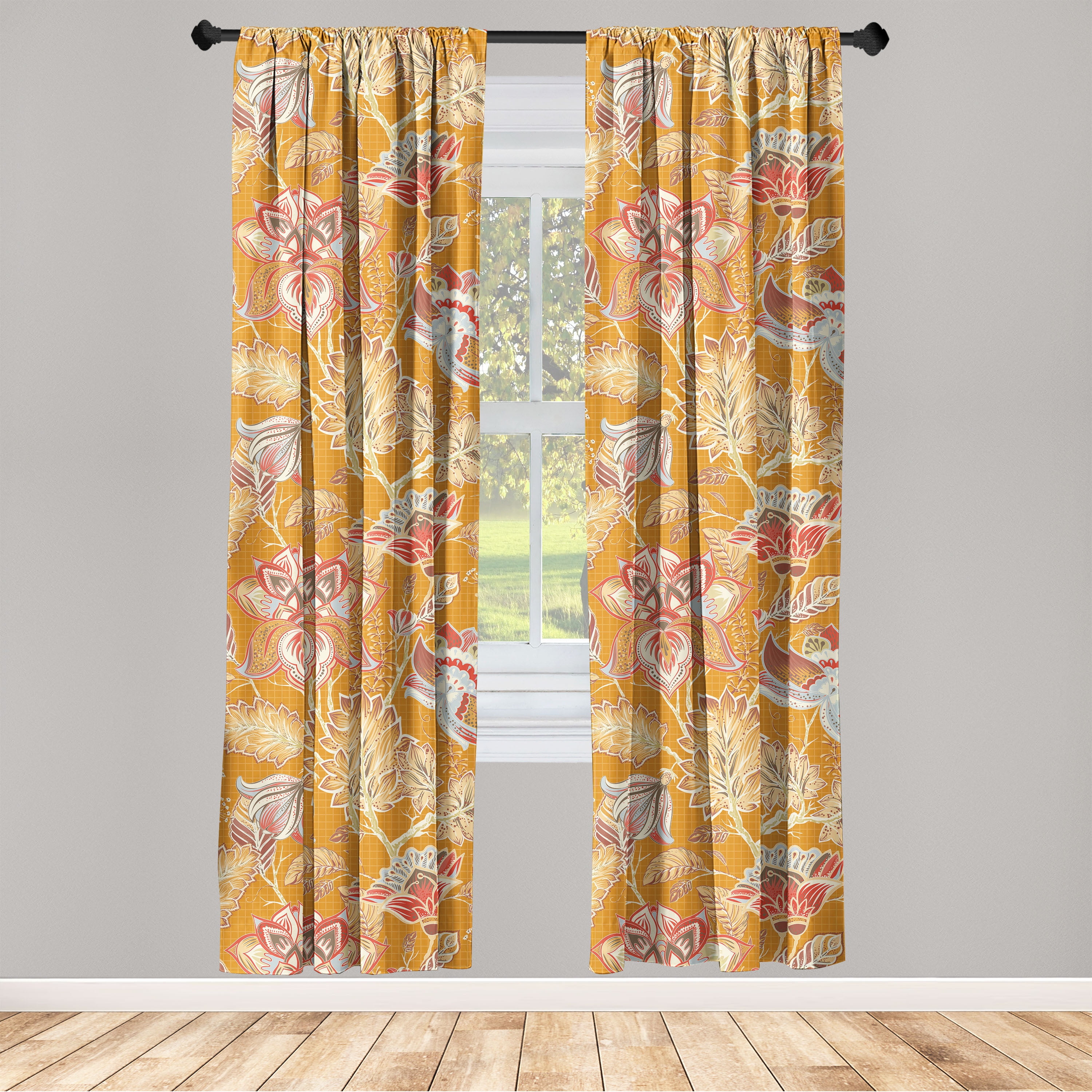 Oriental Floral Window Curtains, Contemporary Design of Flowers Vintage ...