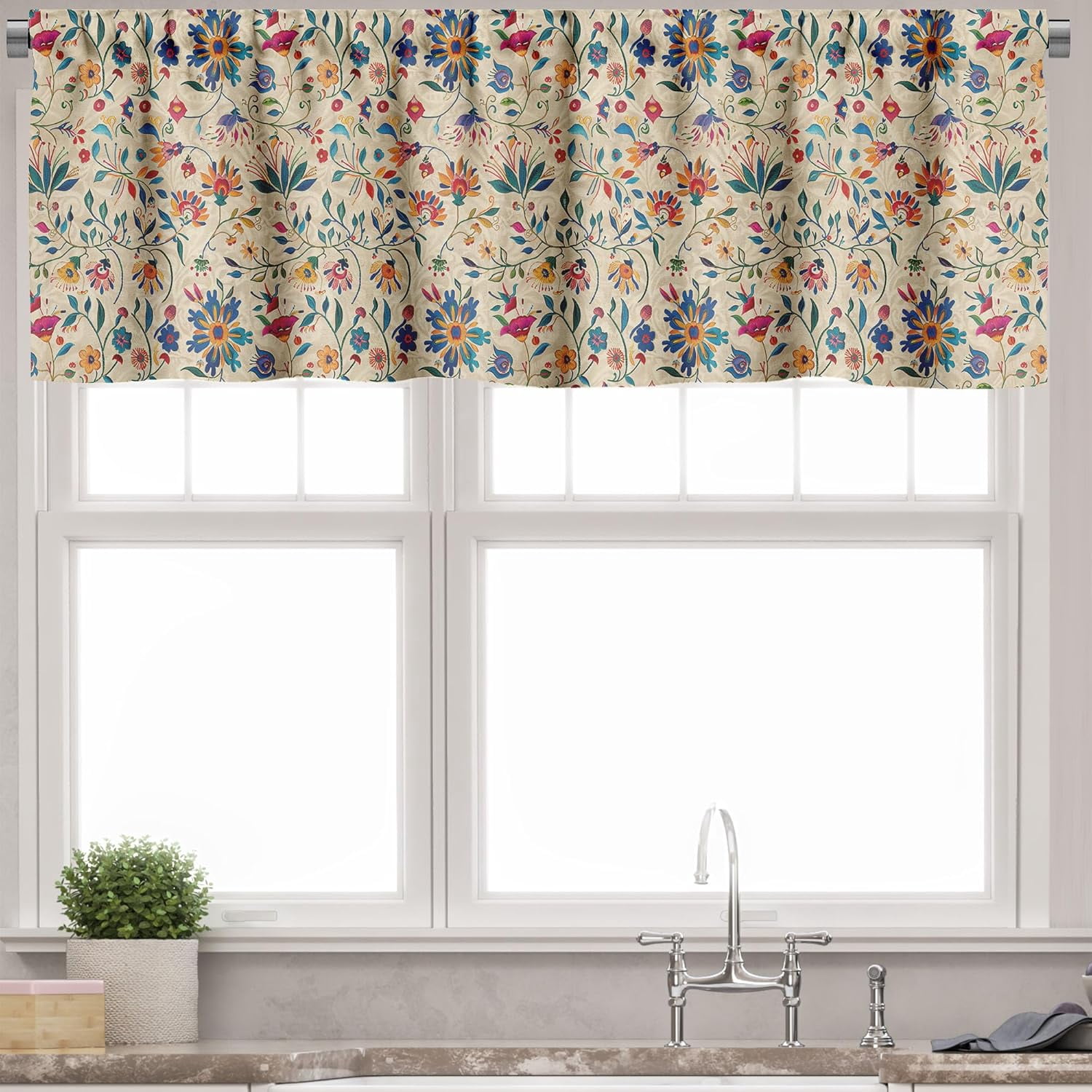 Oriental Floral Window Valance, Colorful Design Dreamy Floral Motifs ...