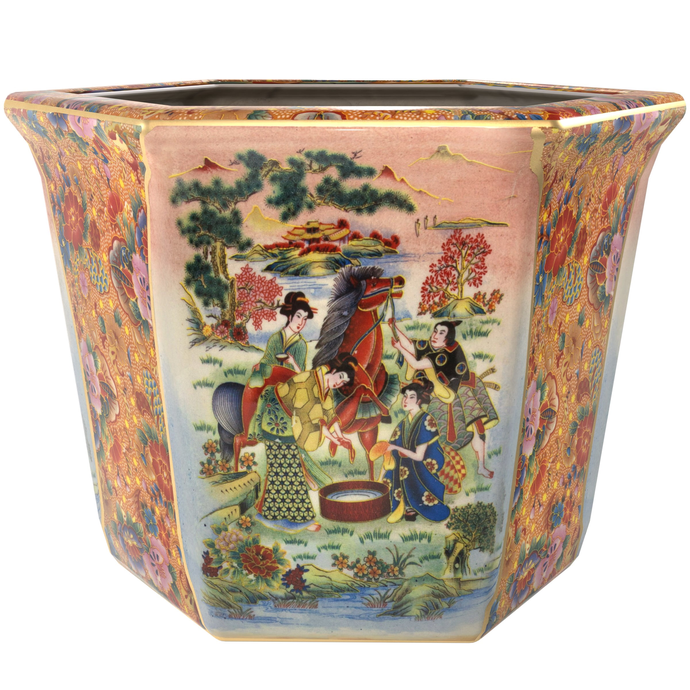 Oriental Furniture 10" Horse in Meadow Porcelain Flower Pot - Walmart.com